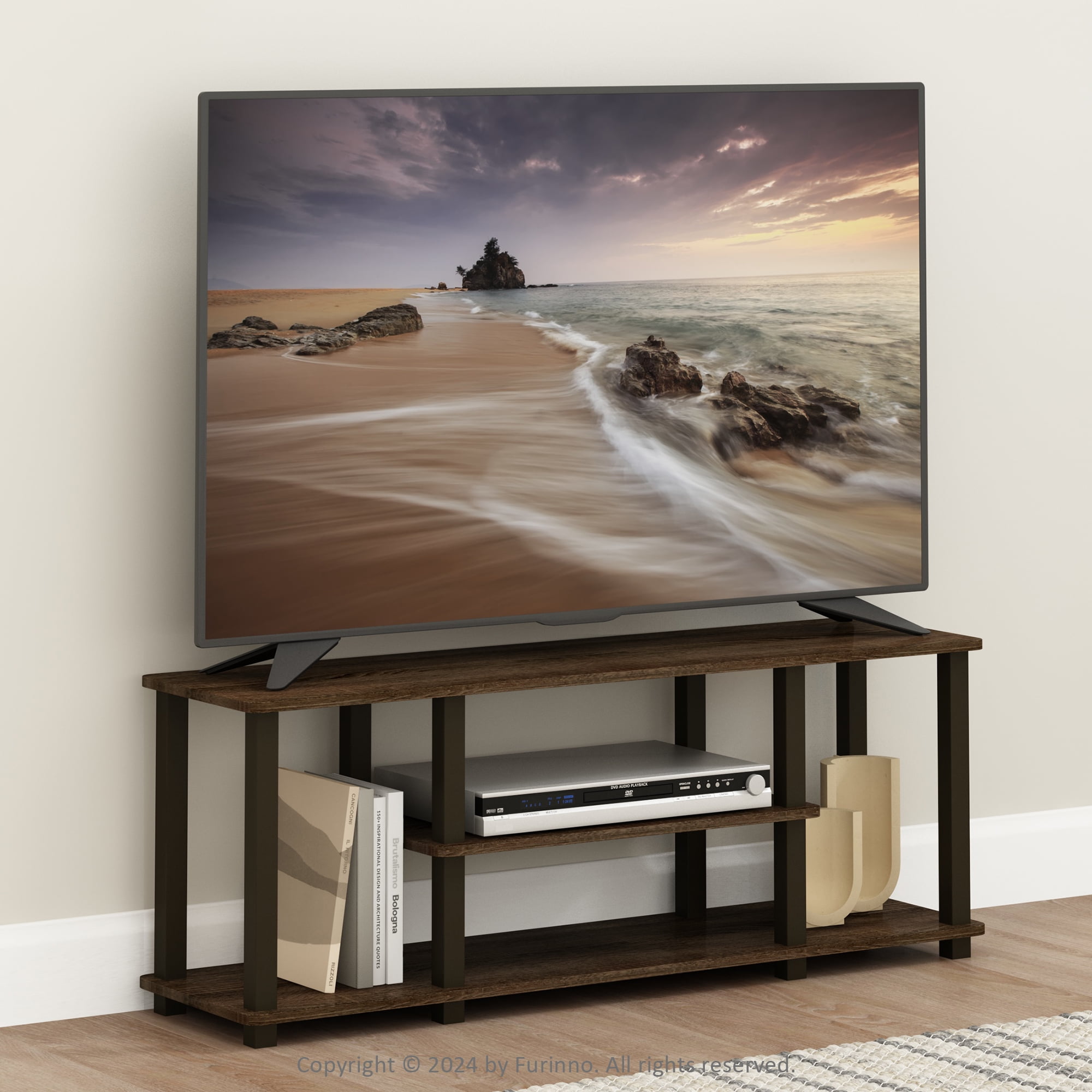 Furinno Turn-S-Tube 3-Tier TV Stand with Square Tube, Brown, Suitable ...