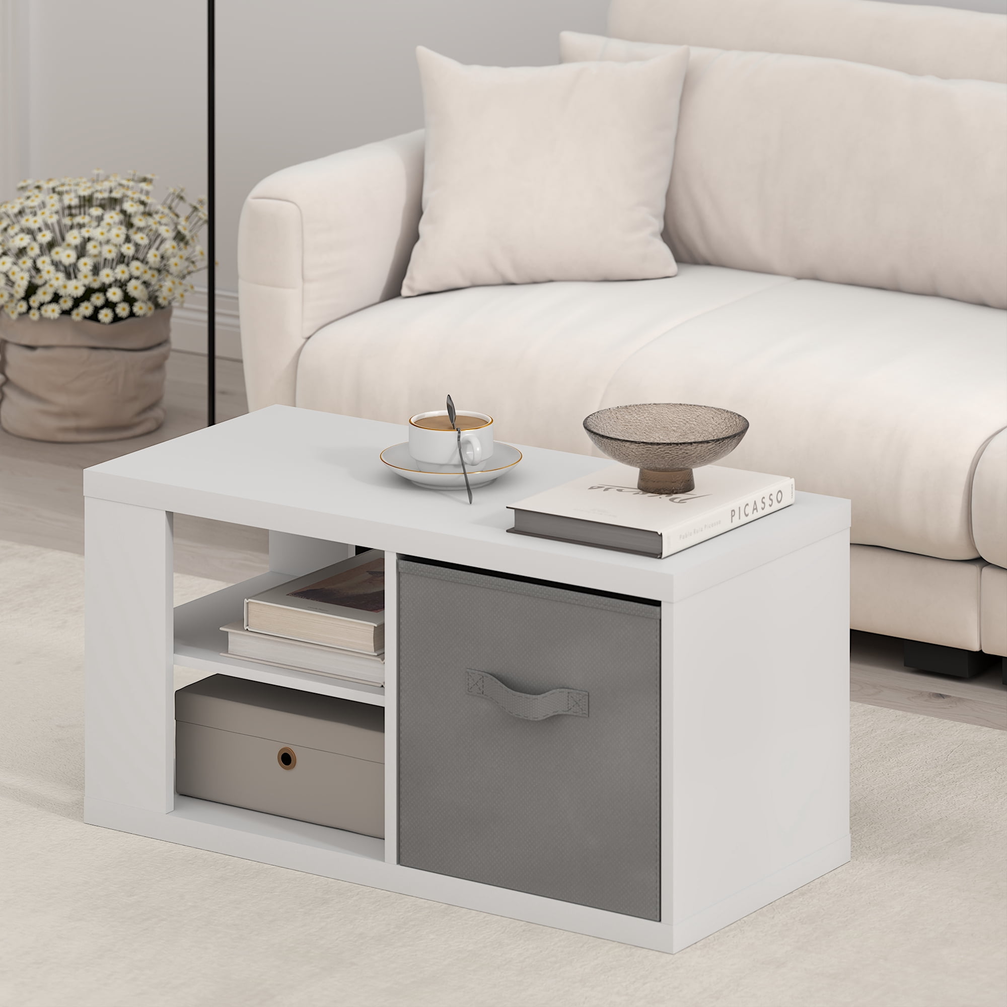 Furinno VIOLA Coffee Table with Storage Bin in White - Walmart.com
