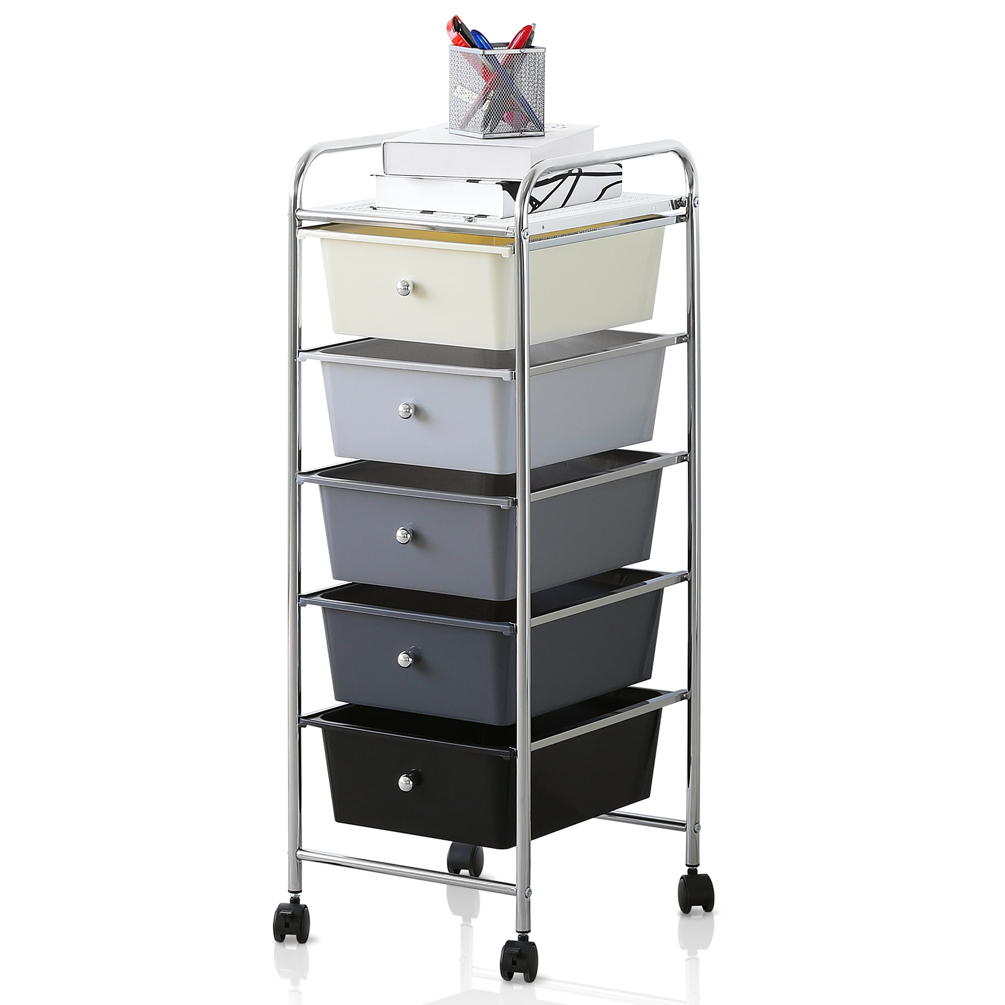 Furinno WS17198WB Wayar 5-Drawer Trolley, White/Black - Walmart.com