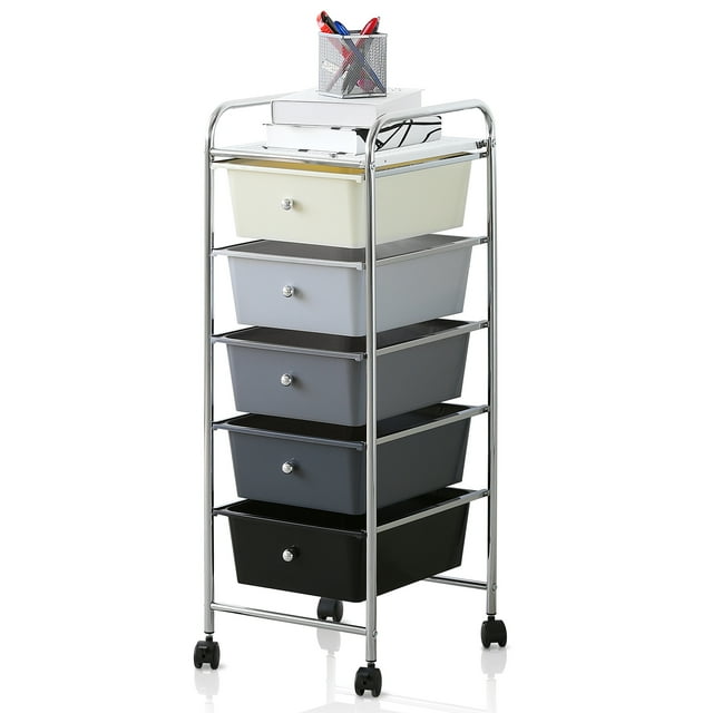 Furinno WS17198WB Wayar 5-Drawer Trolley, White/Black - Walmart.com
