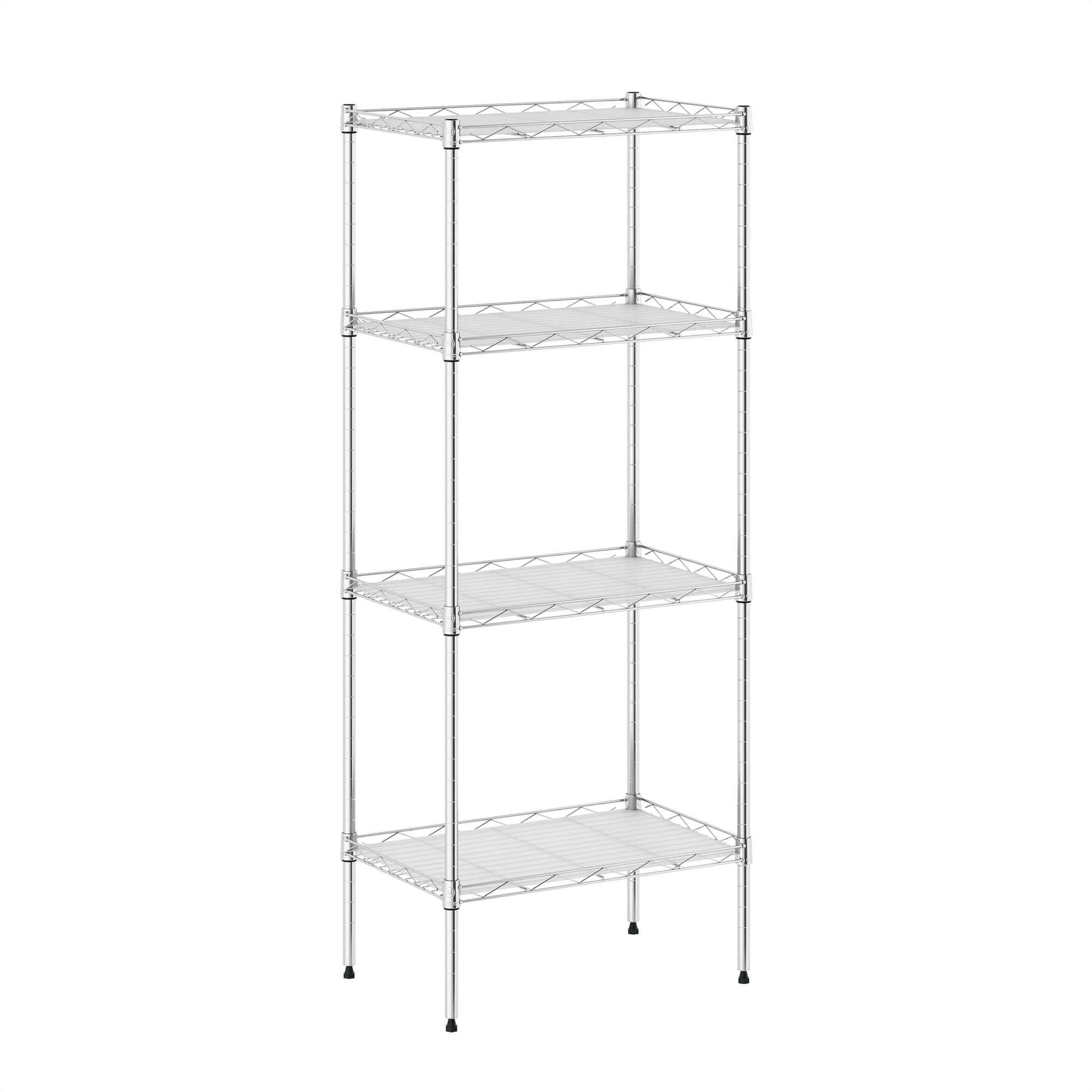 Furinno Wayar 4-Tier Metal Storage Shelf Rack, 17 x 11 x 43, Stainless ...