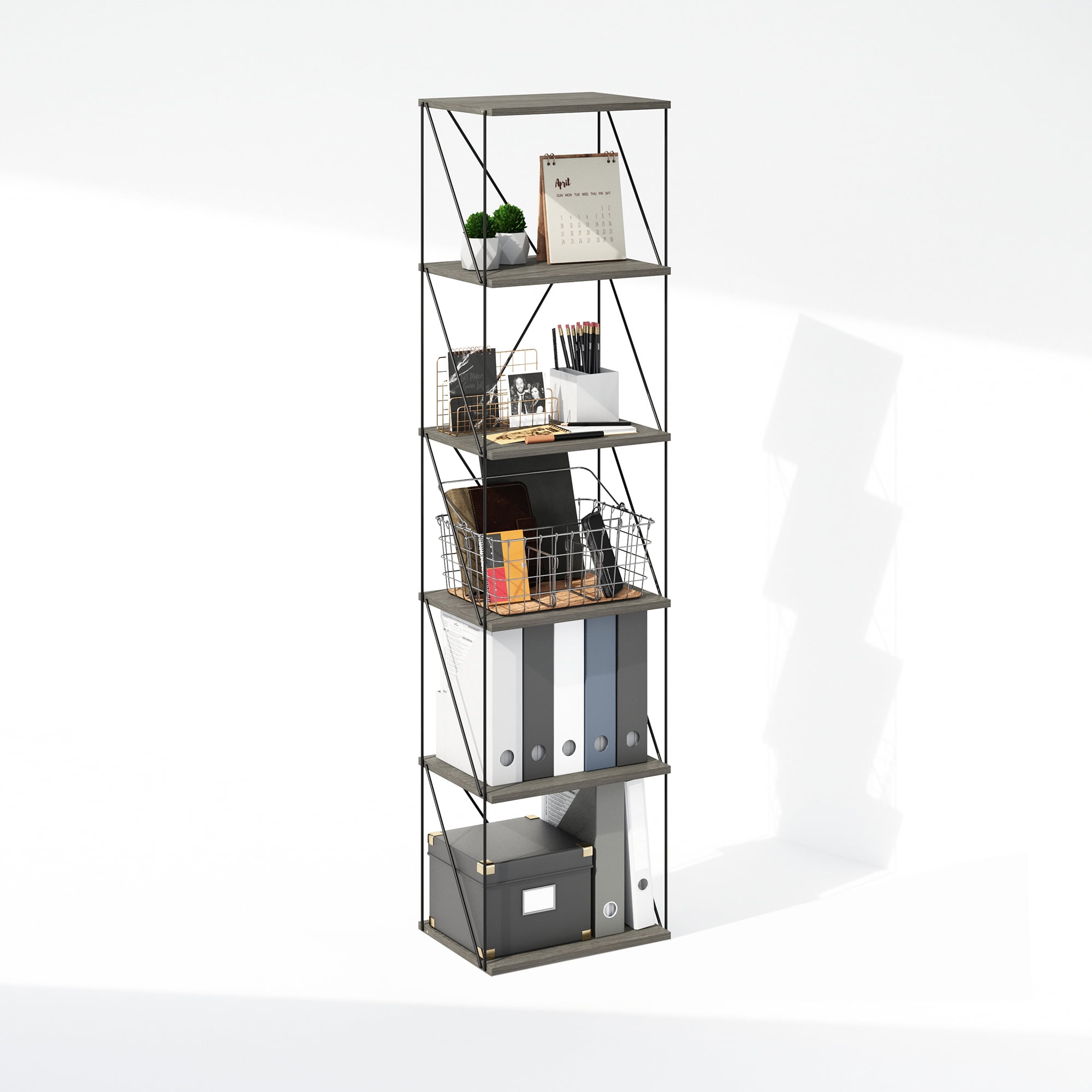 Furinno Wire 6-Tier Industrial Style Metal Frame Display Shelf, 16 Wide ...