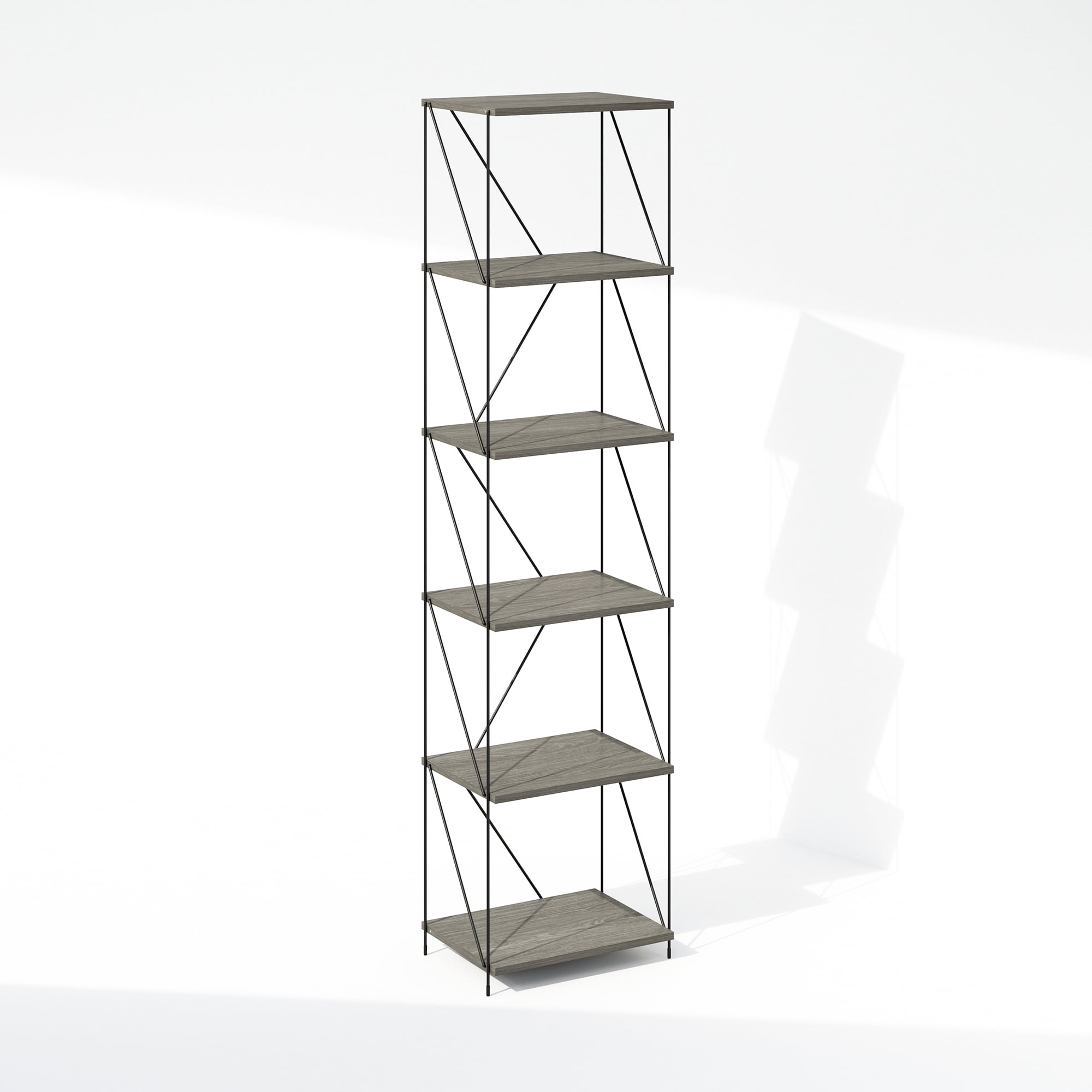 Furinno Wire 6-Tier Industrial Style Metal Frame Display Shelf, 16 Wide ...