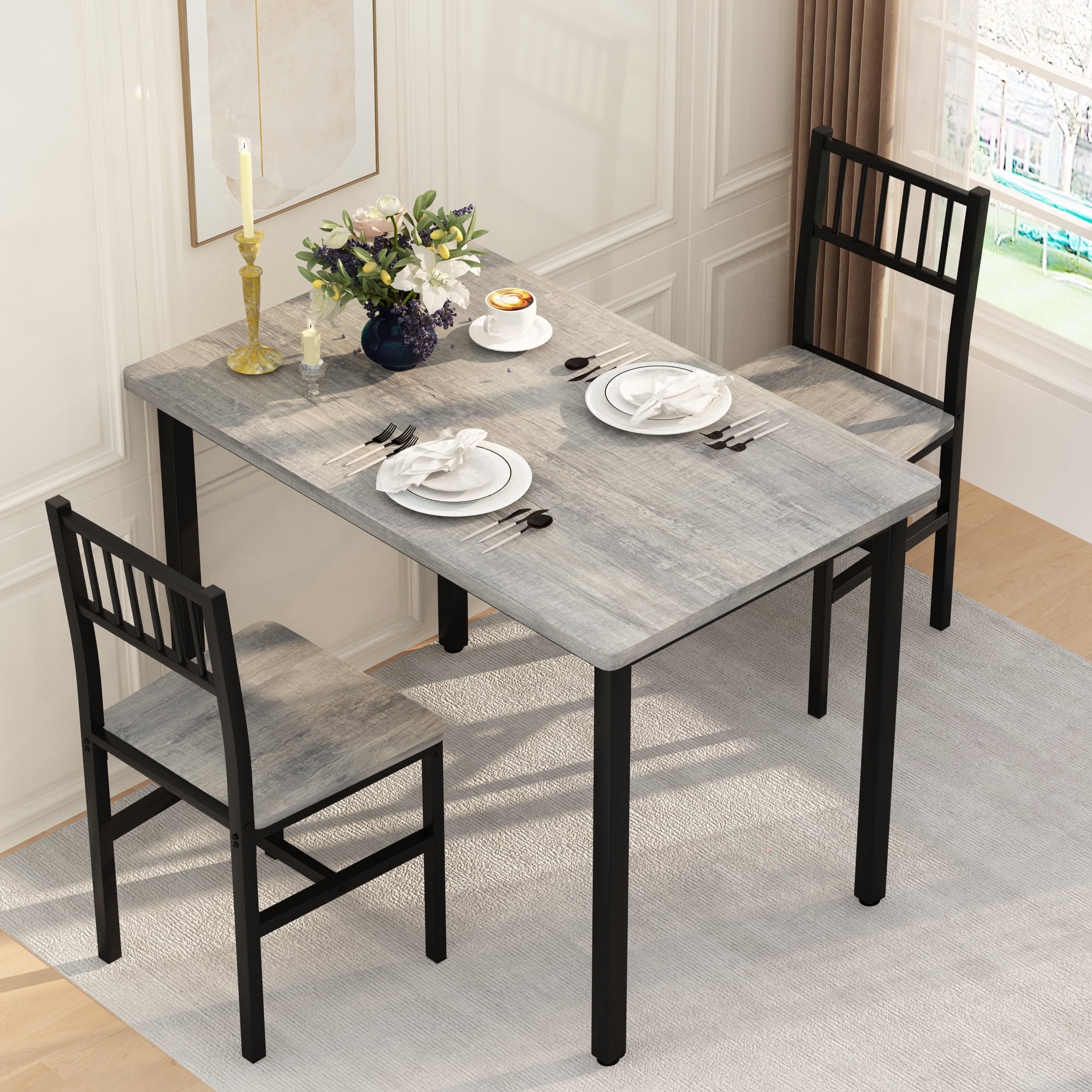 Furlinkhm 3 Piece Dining Table Set for 2, Small Kitchen Table Set for 2 ...
