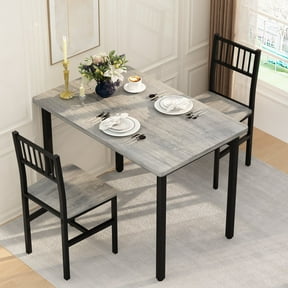 Lofka Small Black Dining Table Set for 2, Industrial Style with 3 ...