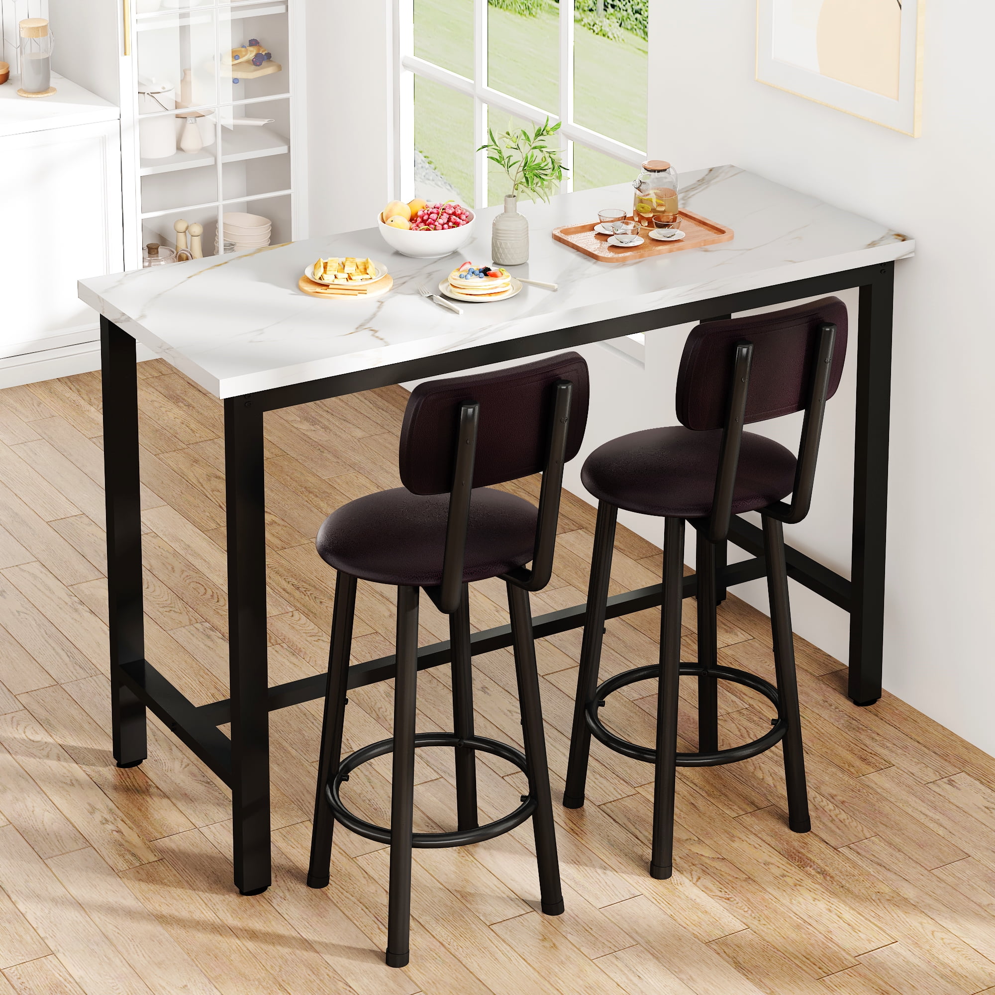 Furlinkhm Bar Table Set of 2,39.3" Faux Marble Table Top & 2 PU ...