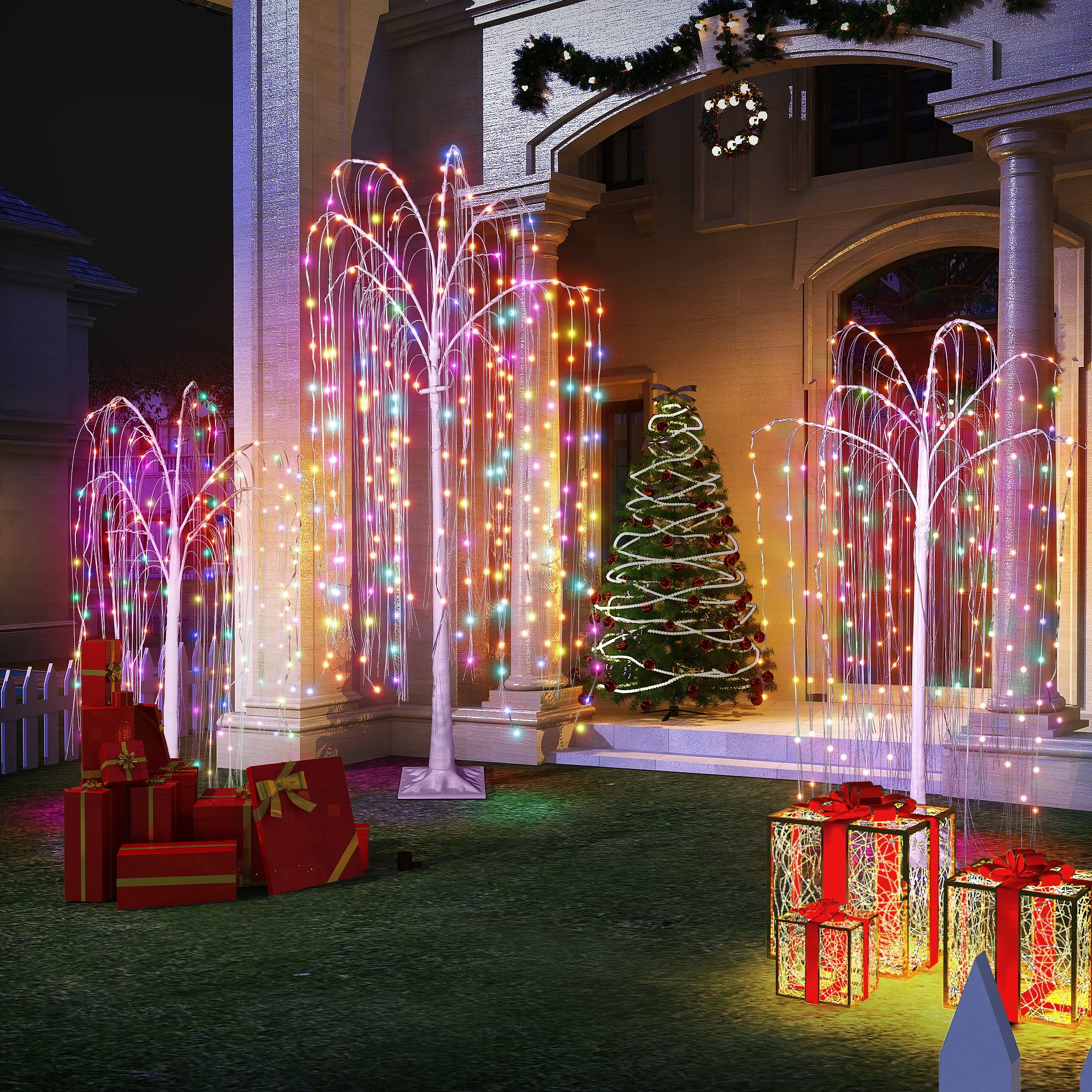 Furlinkhm Christmas Colorful LED Willow Trees (Set of 3 in 4/5/6 ft ...