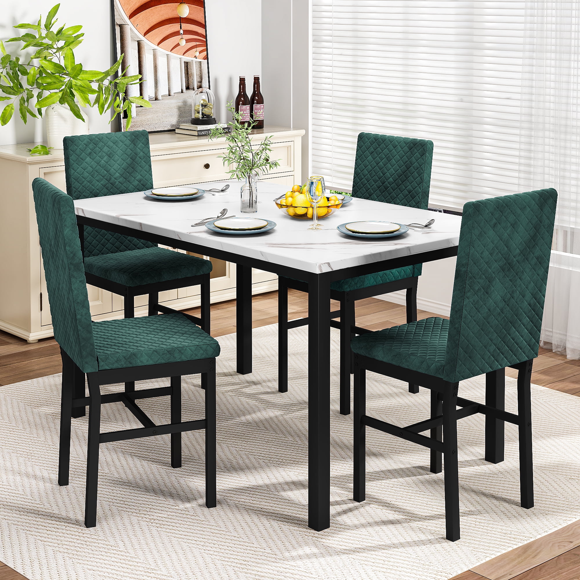 Furlinkhm Dining Table Set for 4, Modern 5 Piece Dining Table Set Faux ...