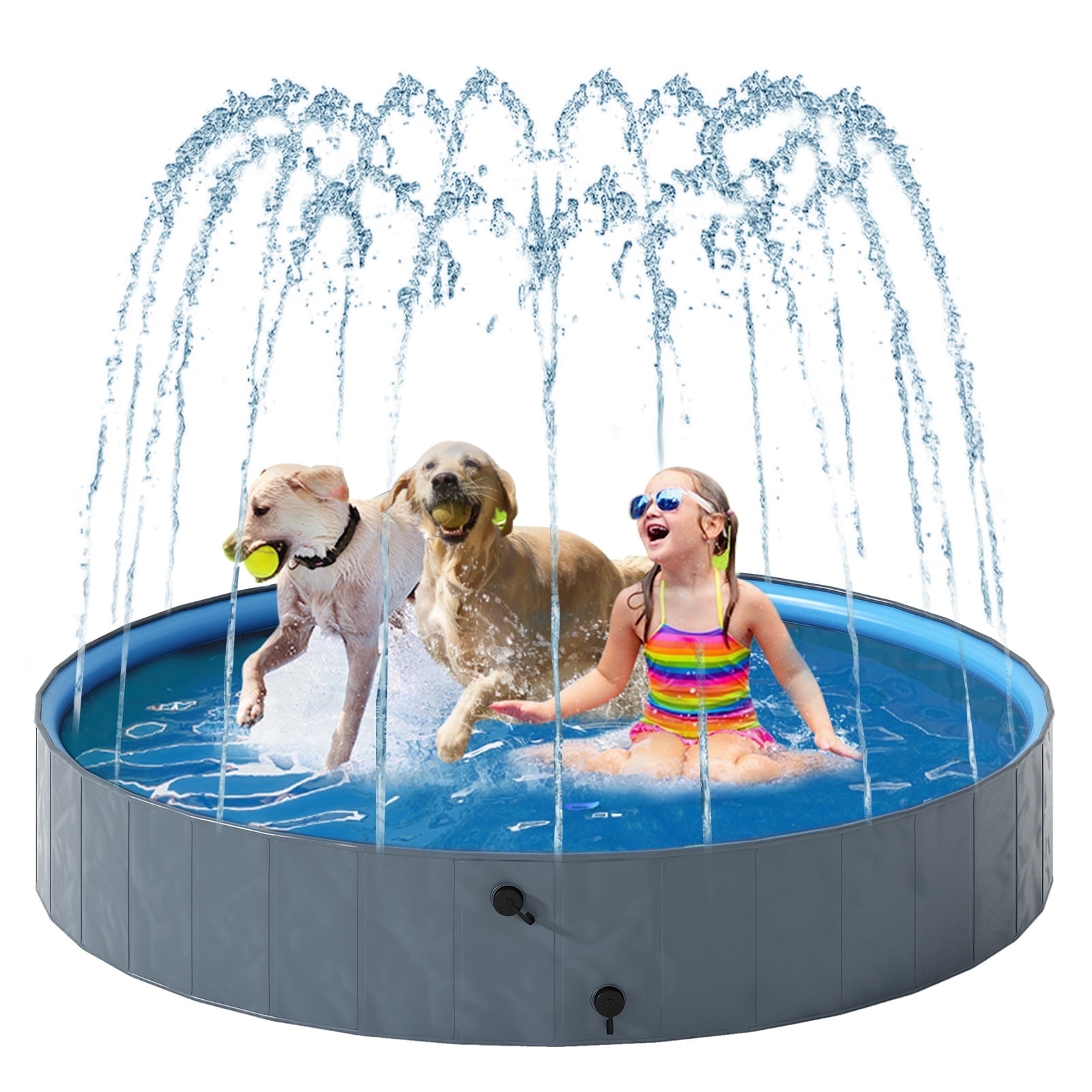 Furlinkhm Dog Pool with Sprinkler, Foldable Portable Non-Slip Dog Bath ...