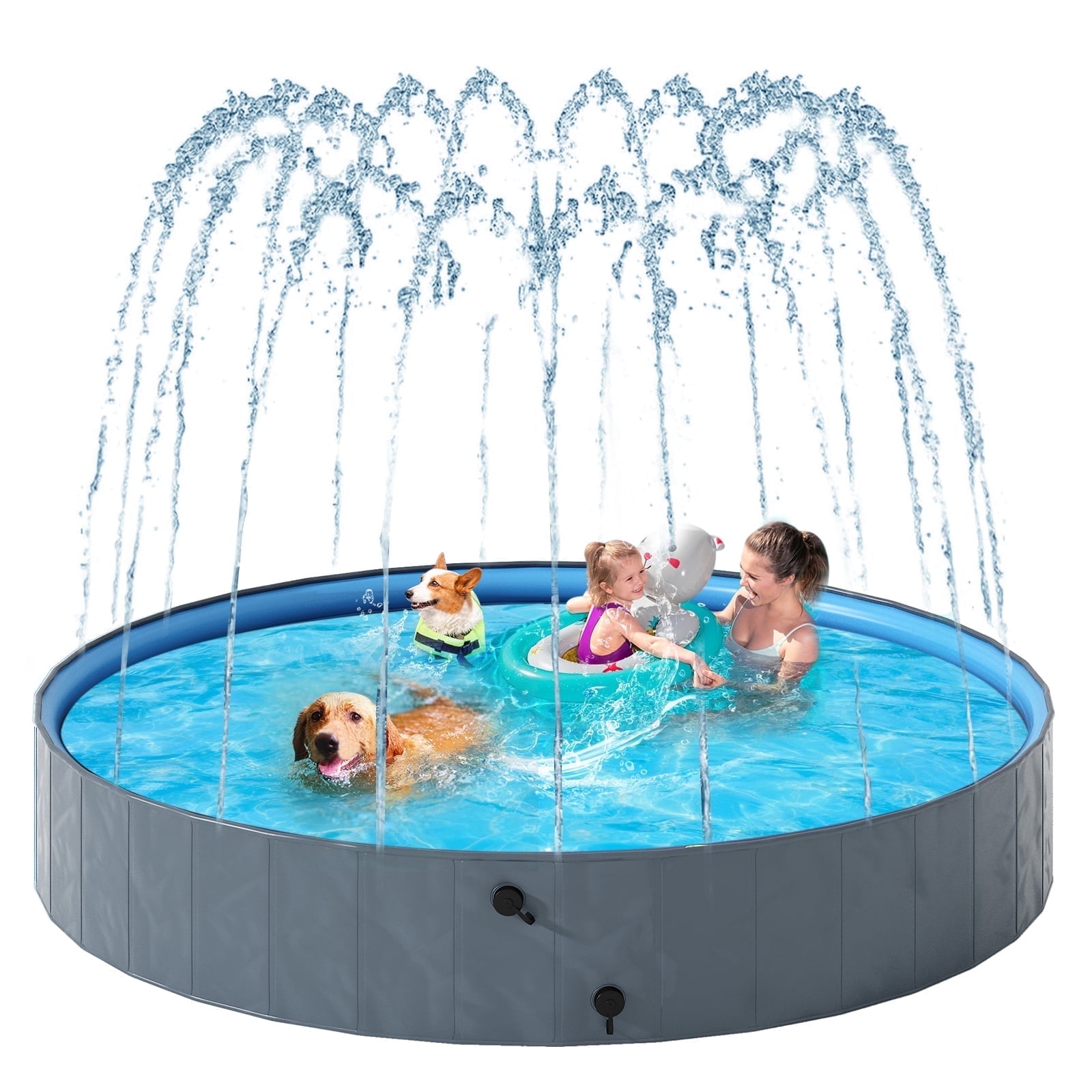 Furlinkhm Foldable Dog Pool with Sprinkler, Portable Dog Bath Tub ...