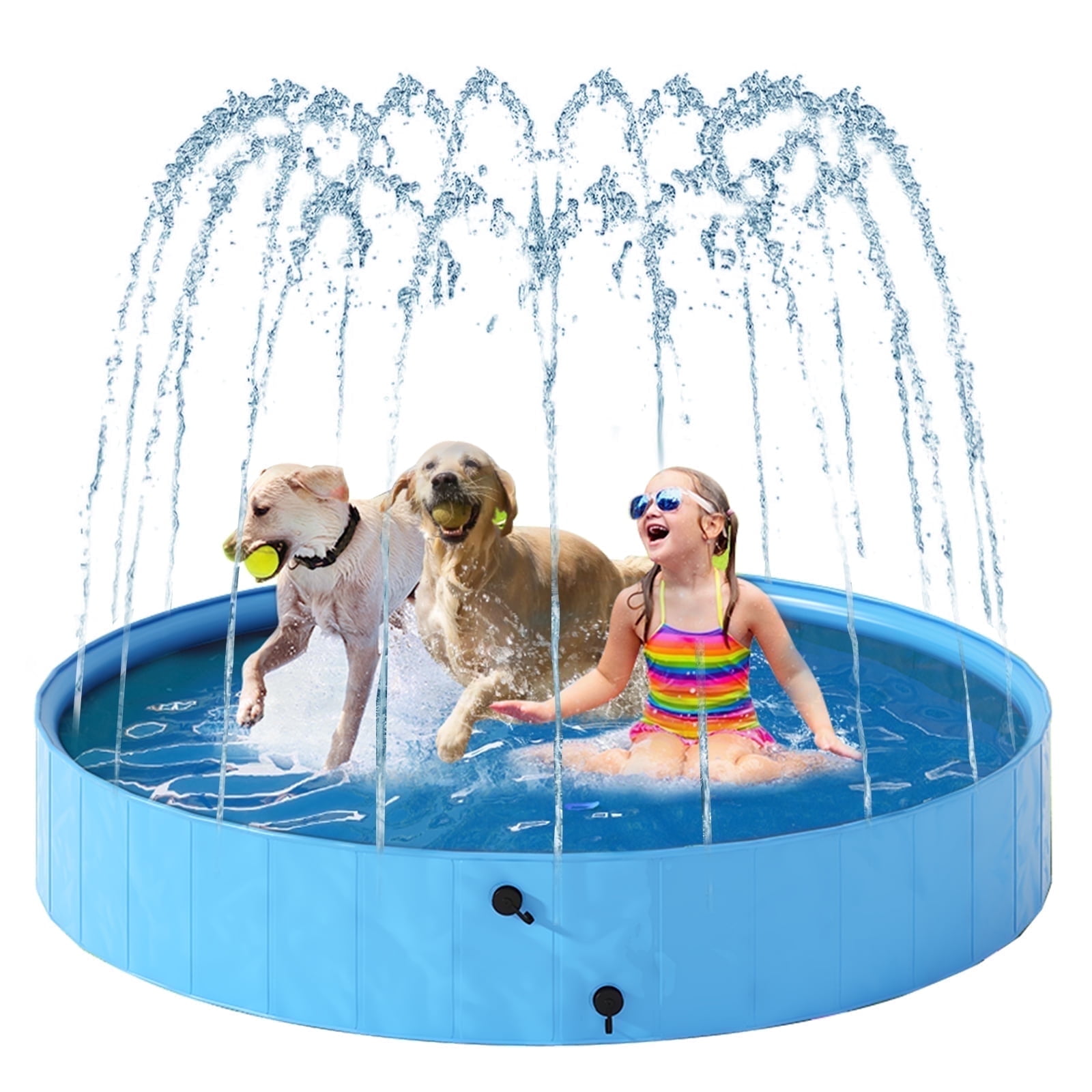 Furlinkhm Foldable Dog Pool with Sprinkler, Portable Dogs Bath Tub ...