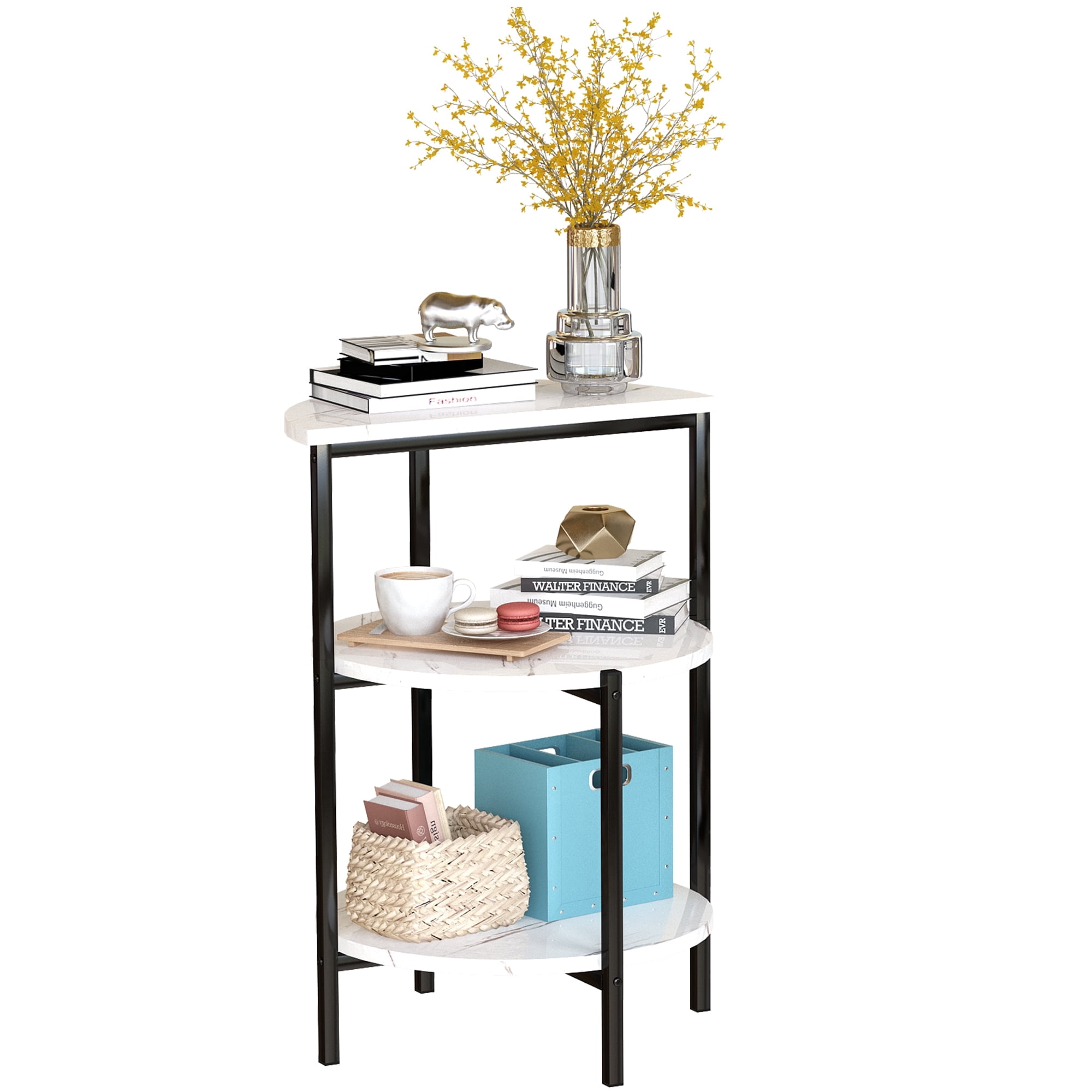 Furlinkhm Marble Side End Table, 3-Tier Sofa Side Table,Small Round ...
