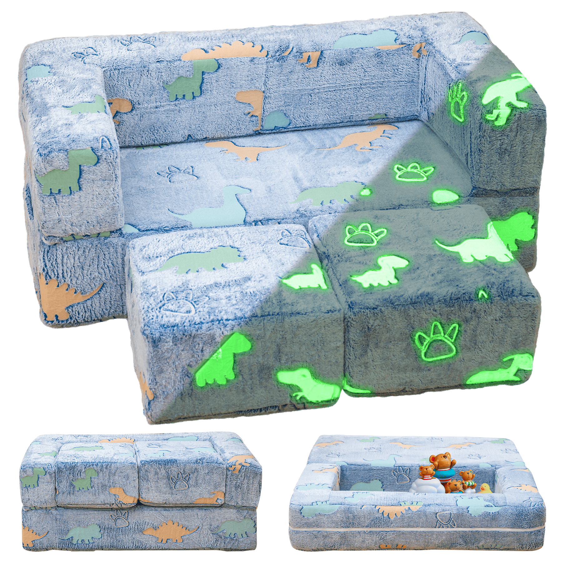 Furlinkhm Toddler Couch, Glow in The Dark Kids Play Couch Toddler Fold ...