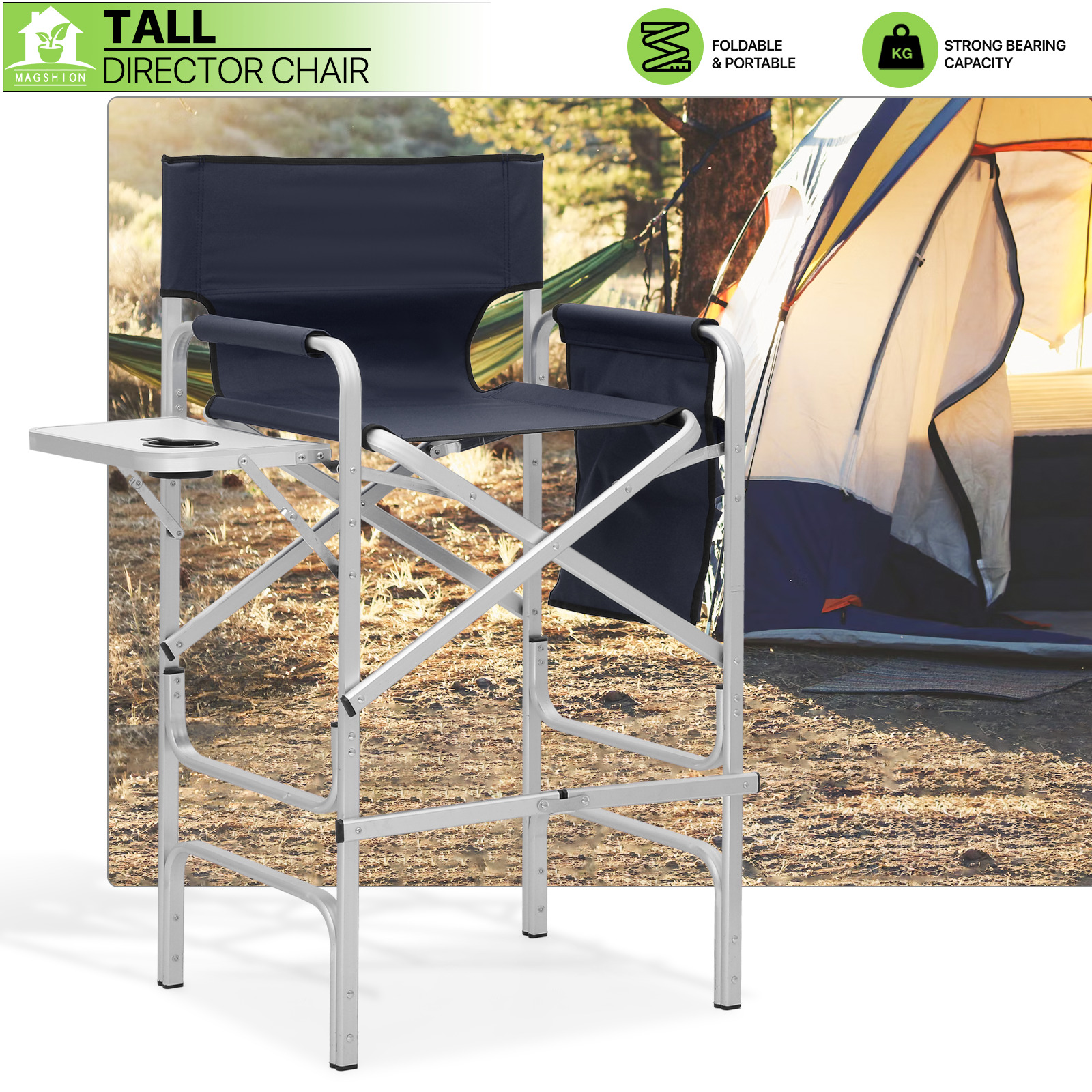 31" Foldable Director Chair Heavy Duty Camping Fishing Seat w/Side ...