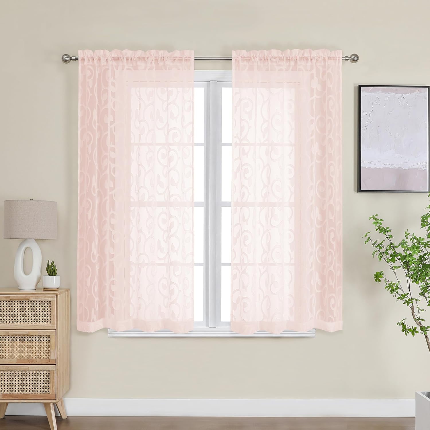Furman Sheer Curtains 45 Inch Length 2 Panels Set for Living Room ...