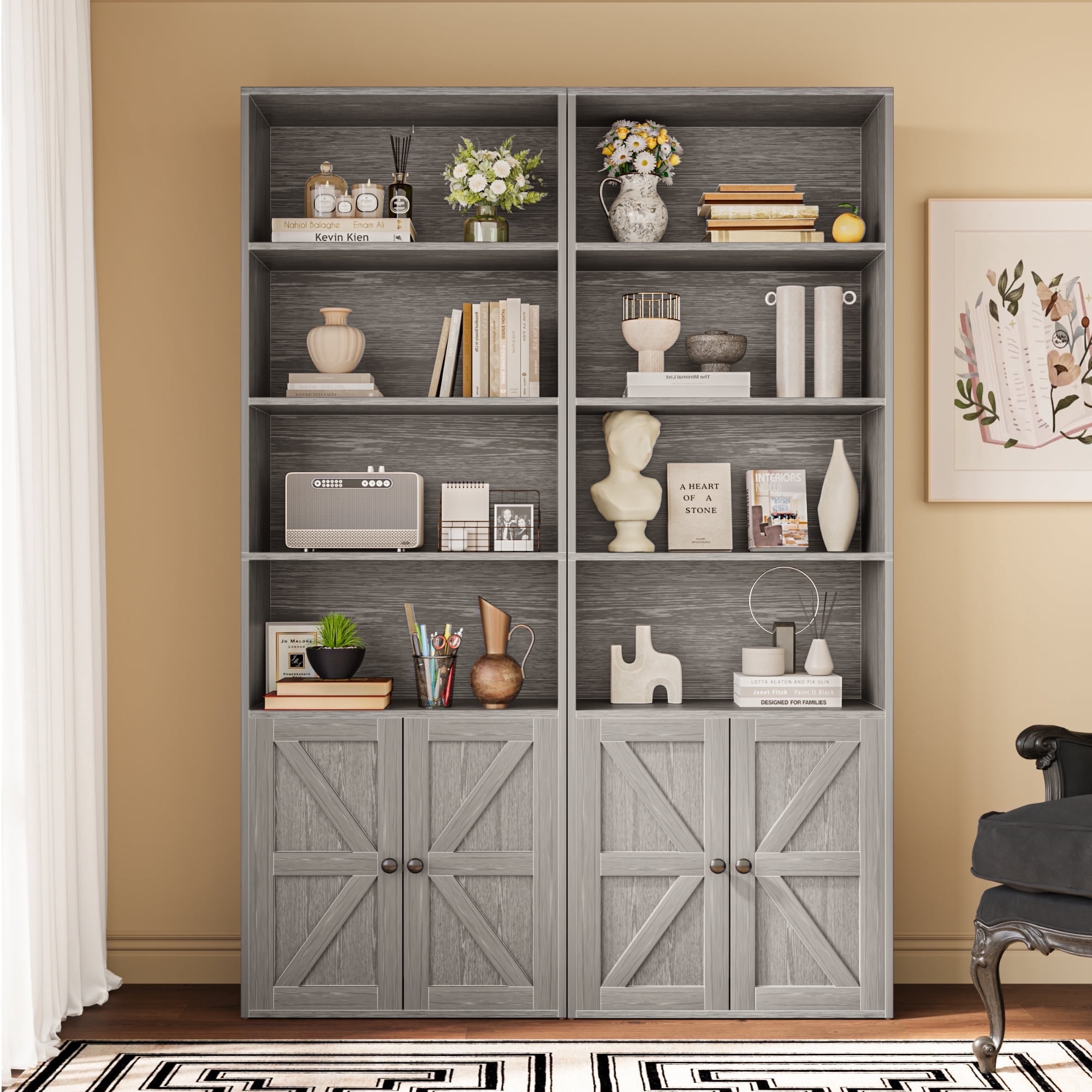 Furmax 1 Piece 4-Shelf Farmhouse Bookcases 4-Tier Bookshelf with ...