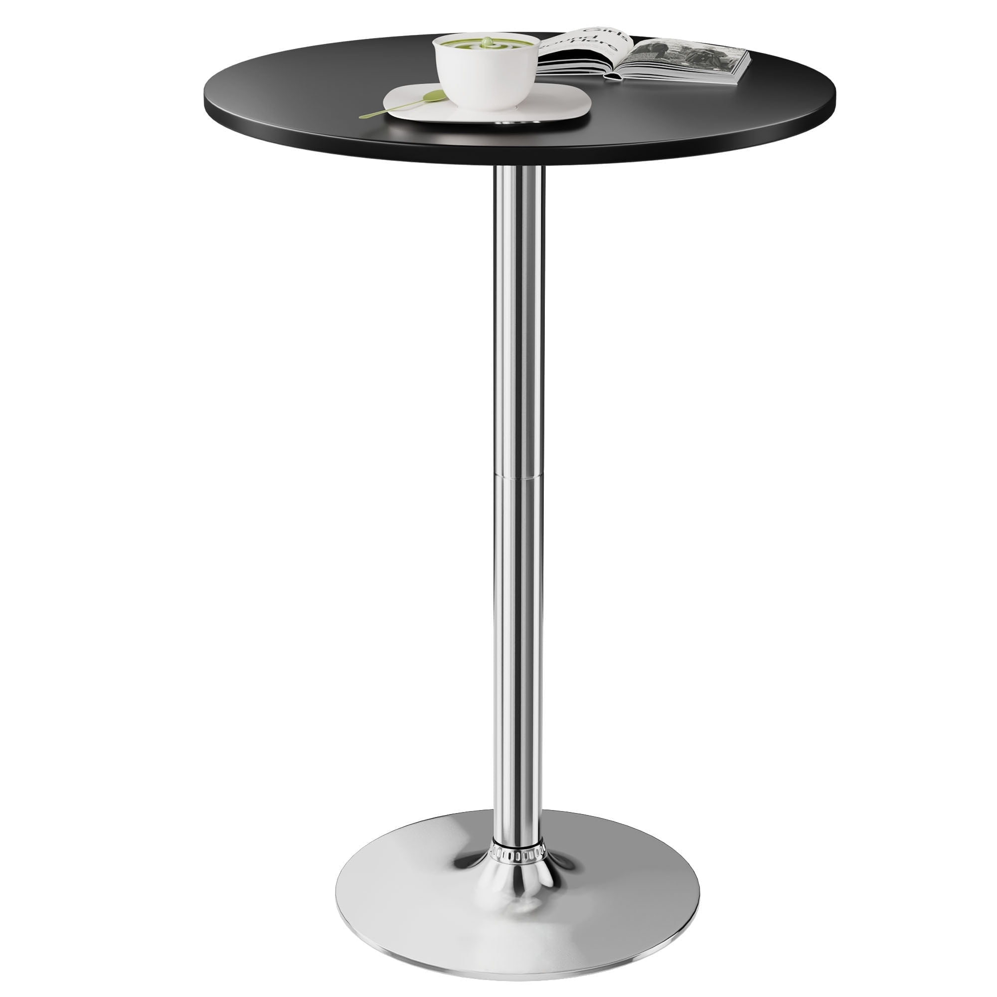 Furmax 1 Piece Round 23.85”Pub Dining Table Black & Sliver, Bar Table ...