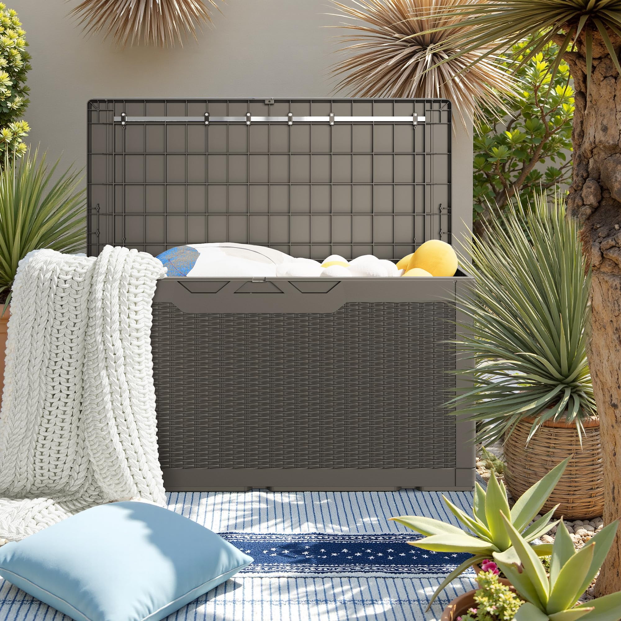 Furmax Outdoor 100 Gallon Lockable Storage Box, Large Resin Deck ...