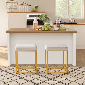 Linon Cessford 26" Backless Indoor Counter Stool, Dark Walnut and Beige ...