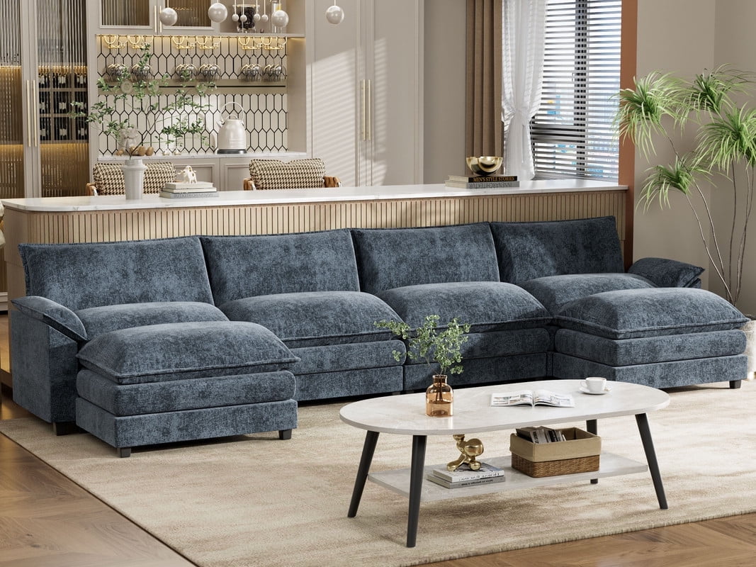 Furmax 4-Seat U-Shaped Sectional Sofa with 2 Movable Ottomans ...