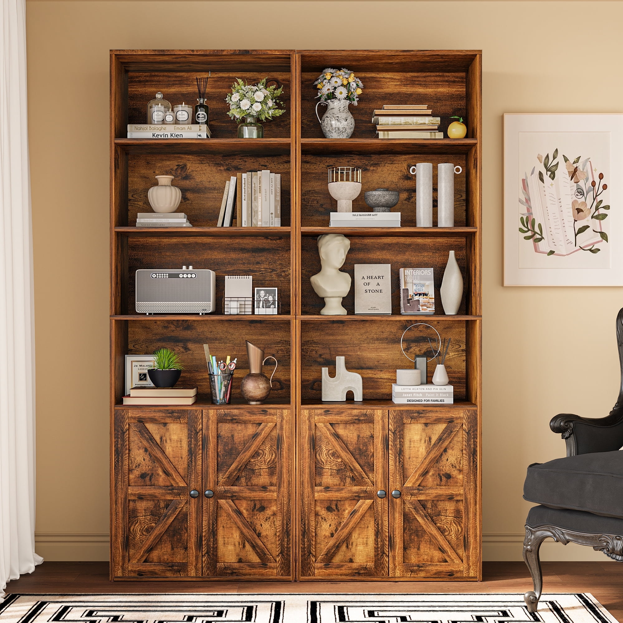 Furmax 1 Piece 4-Shelf Farmhouse Bookcases 4-Tier Bookshelf with ...