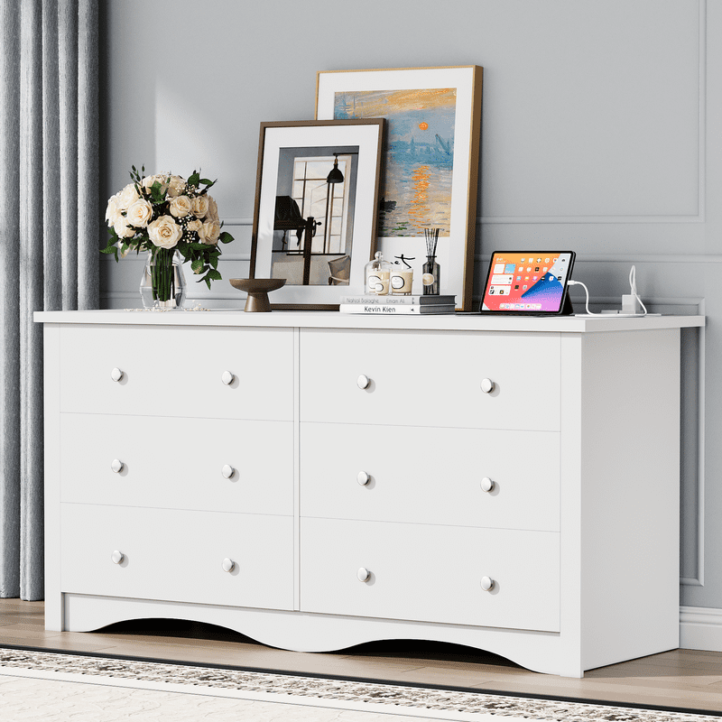Furmax 6-Drawer Dresser,With sockets and USB ports & Soft-Close Drawers ...