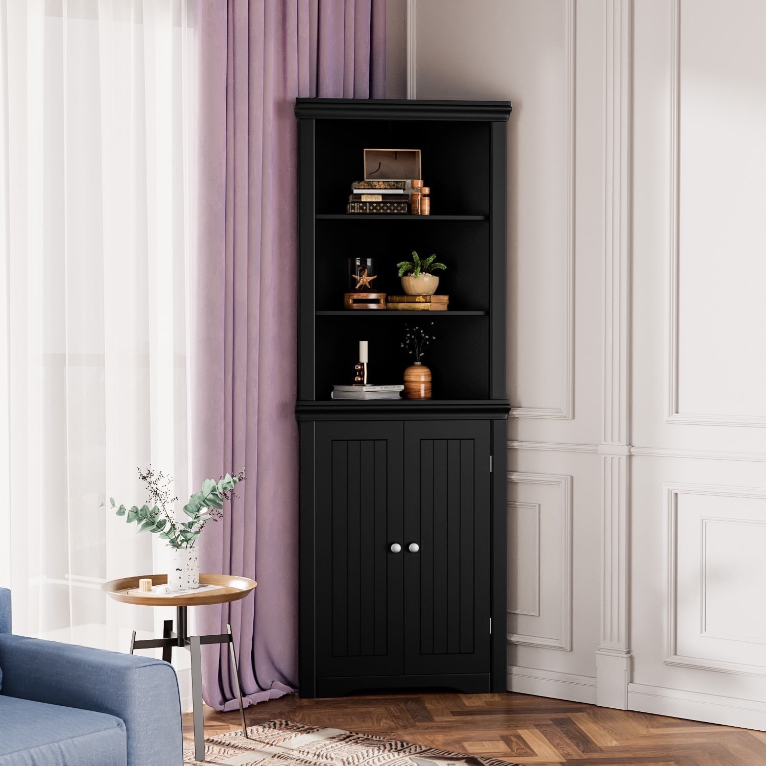 Furmax Corner Bookcase with Multilayer Stand & Storage Rack, Suitable ...