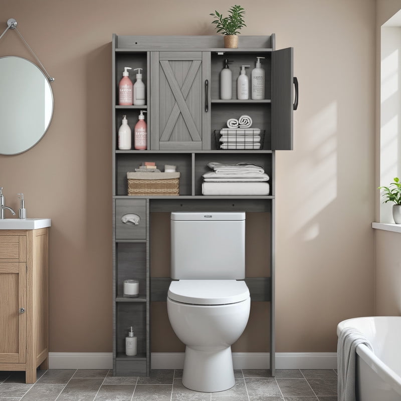 Furmax Farmhouse Style Over The Toilet Storage Cabinet with Barn Doors ...