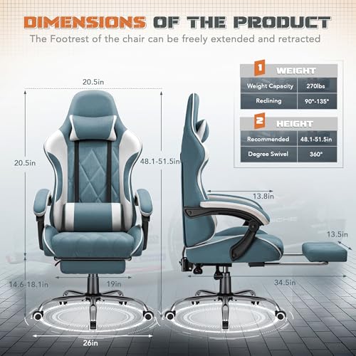 Furmax Gaming Chair, Video Game Chair with Footrest and Massage Lumbar ...