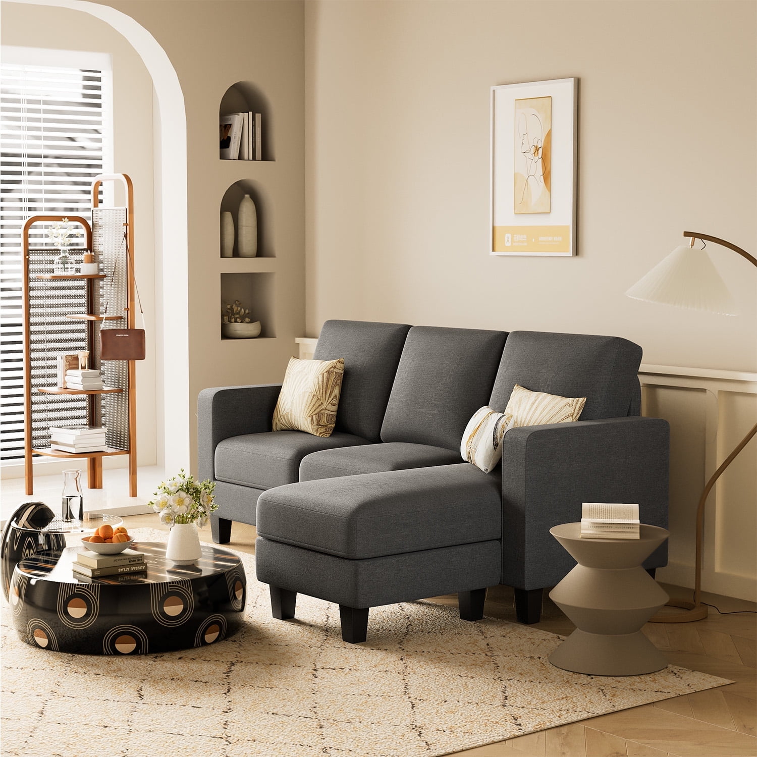 Furmax L-Shaped Convertible Sectional Sofa Set, 3-Seater with ...