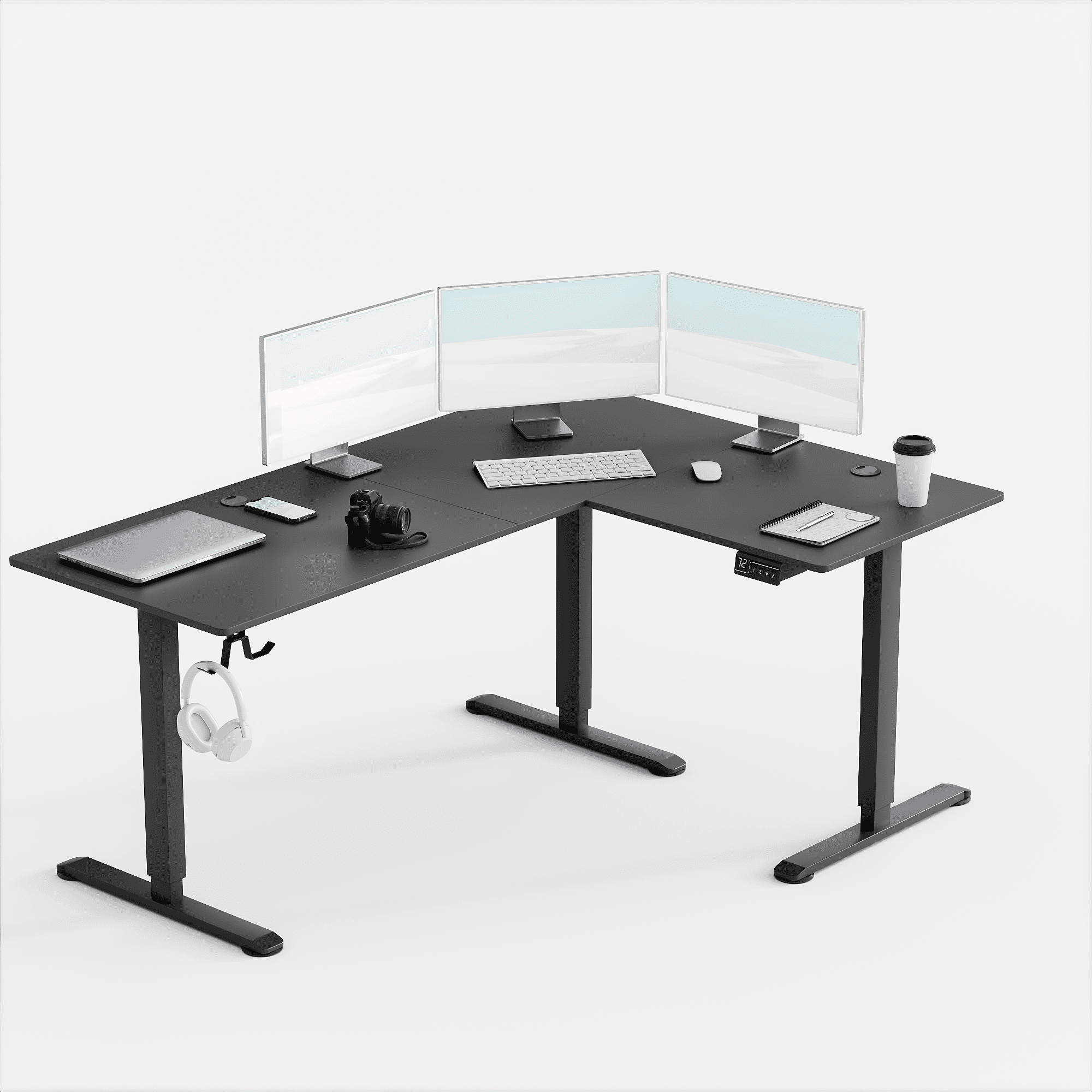 Furmax L-shaped Electric Sit-Stand Desk 63in Wide Electric Stand Up ...