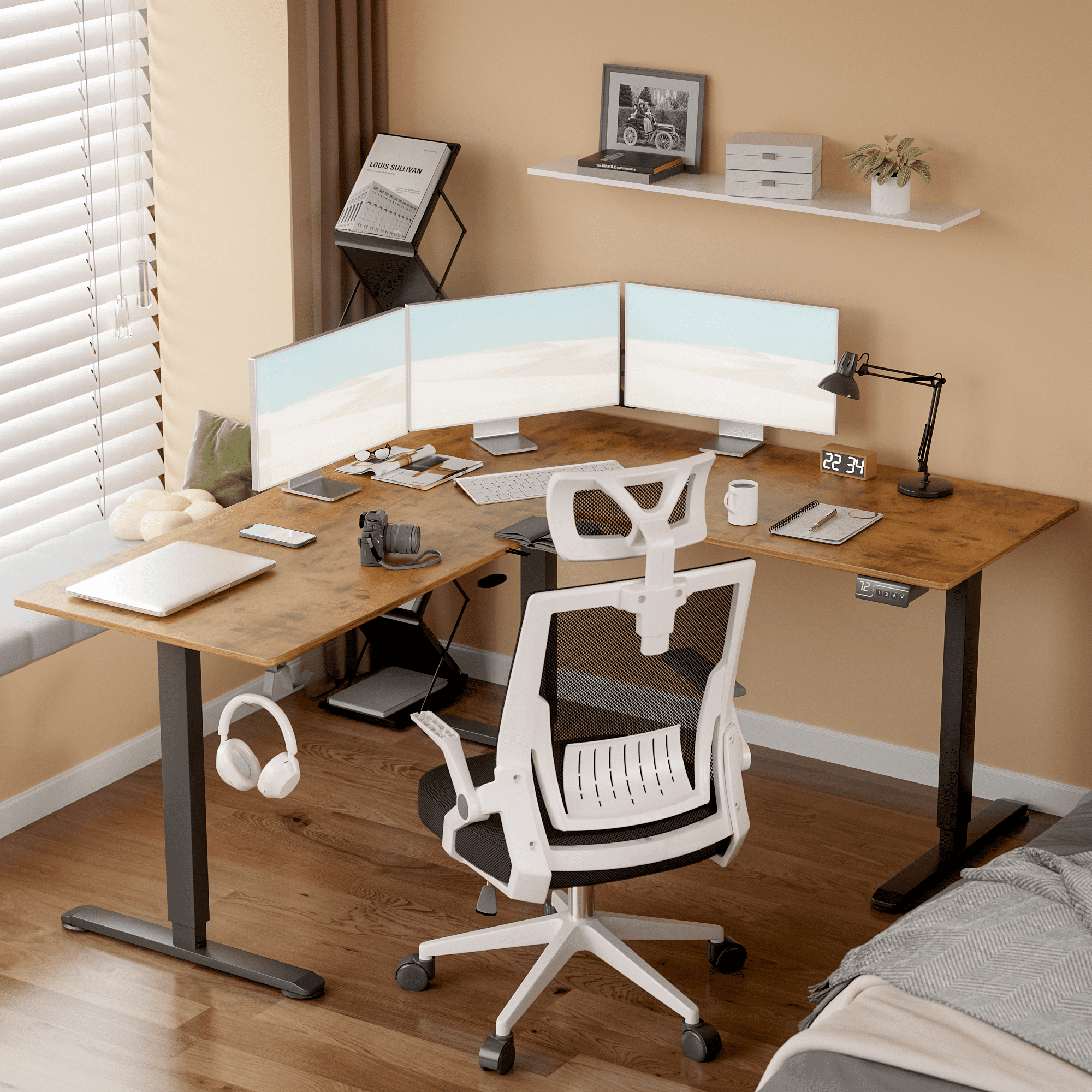 Furmax L-shaped Standing 63” W Electric Height Adjustable Computer Desk ...