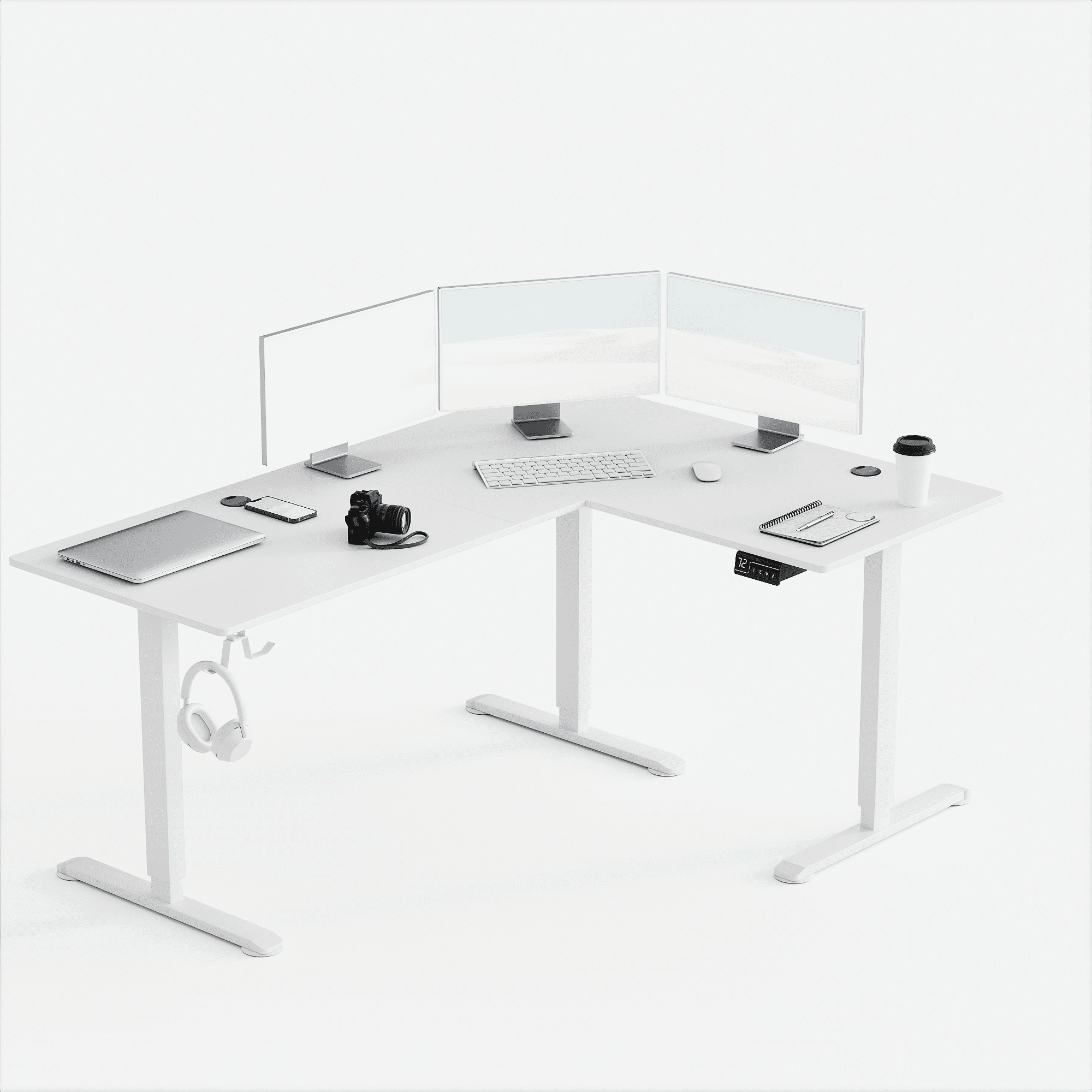 Furmax L-shaped Electric Sit-Stand Desk 63in Wide Electric Stand Up ...