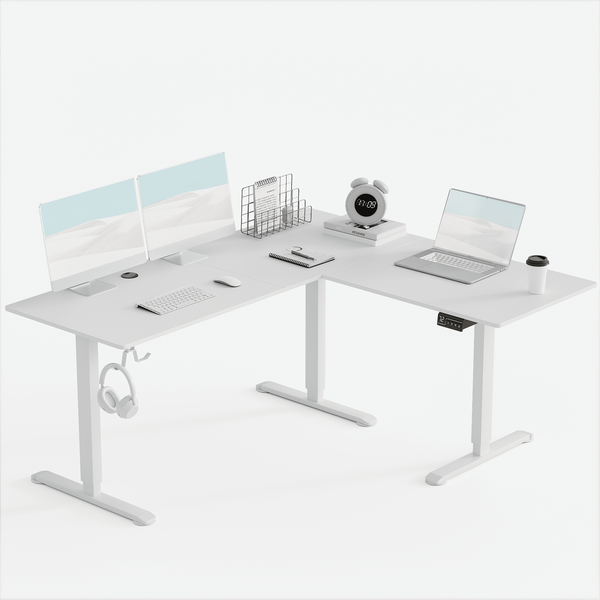 Furmax L-shaped Electric Sit-Stand Desk 63in Wide Electric Stand Up ...