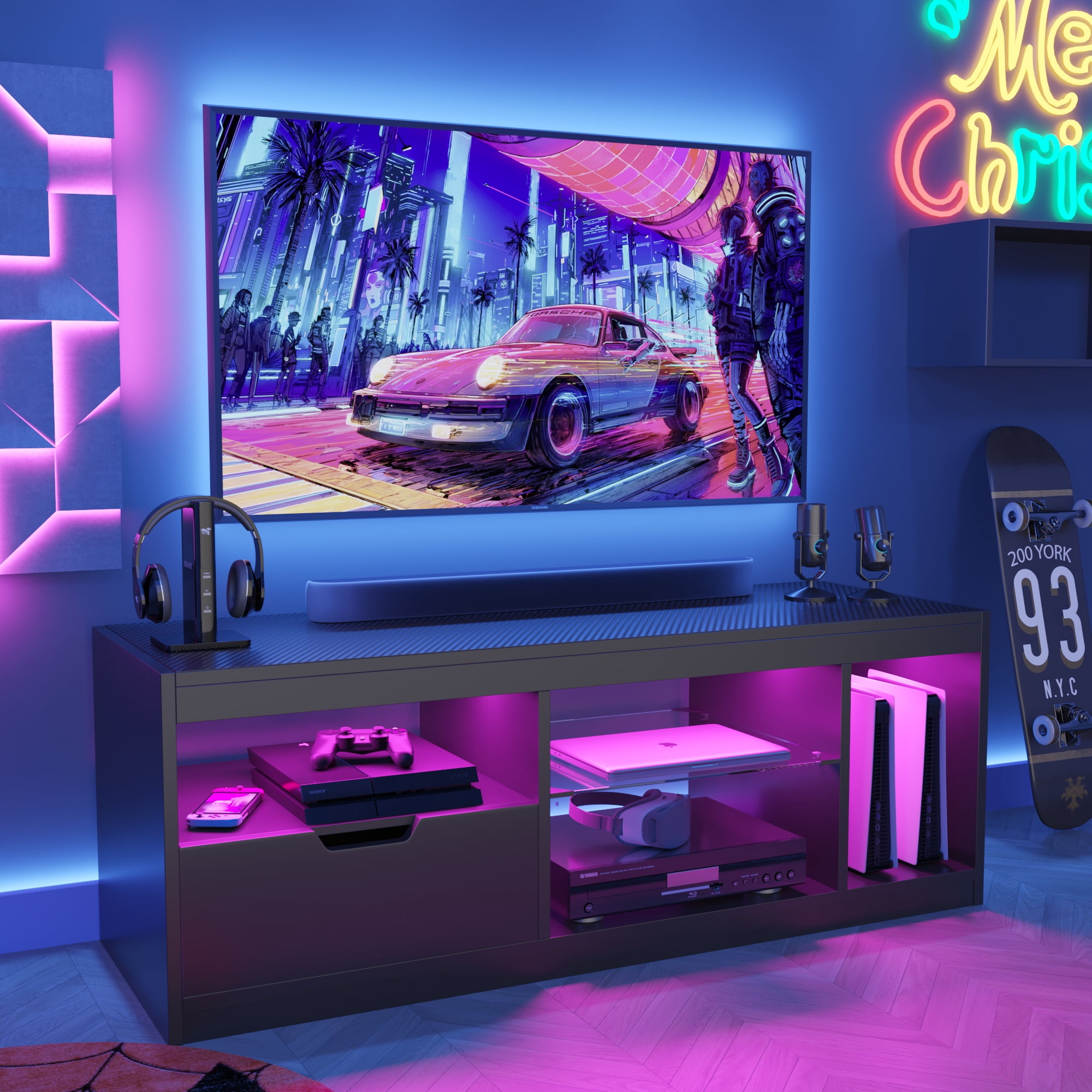Furmax LED TV Stand For 65 Inch TV Modern TV Stand With LED Lights And Furmax LED TV Stand For 65 Inch TV Modern TV Stand With LED Lights And