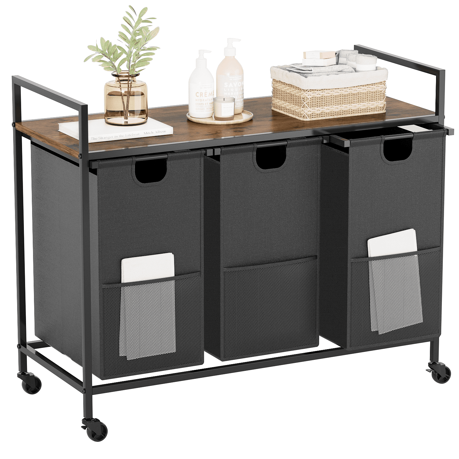 eHemco White Dual Basket Tilt Out Laundry Sorter, Small Spaces ...