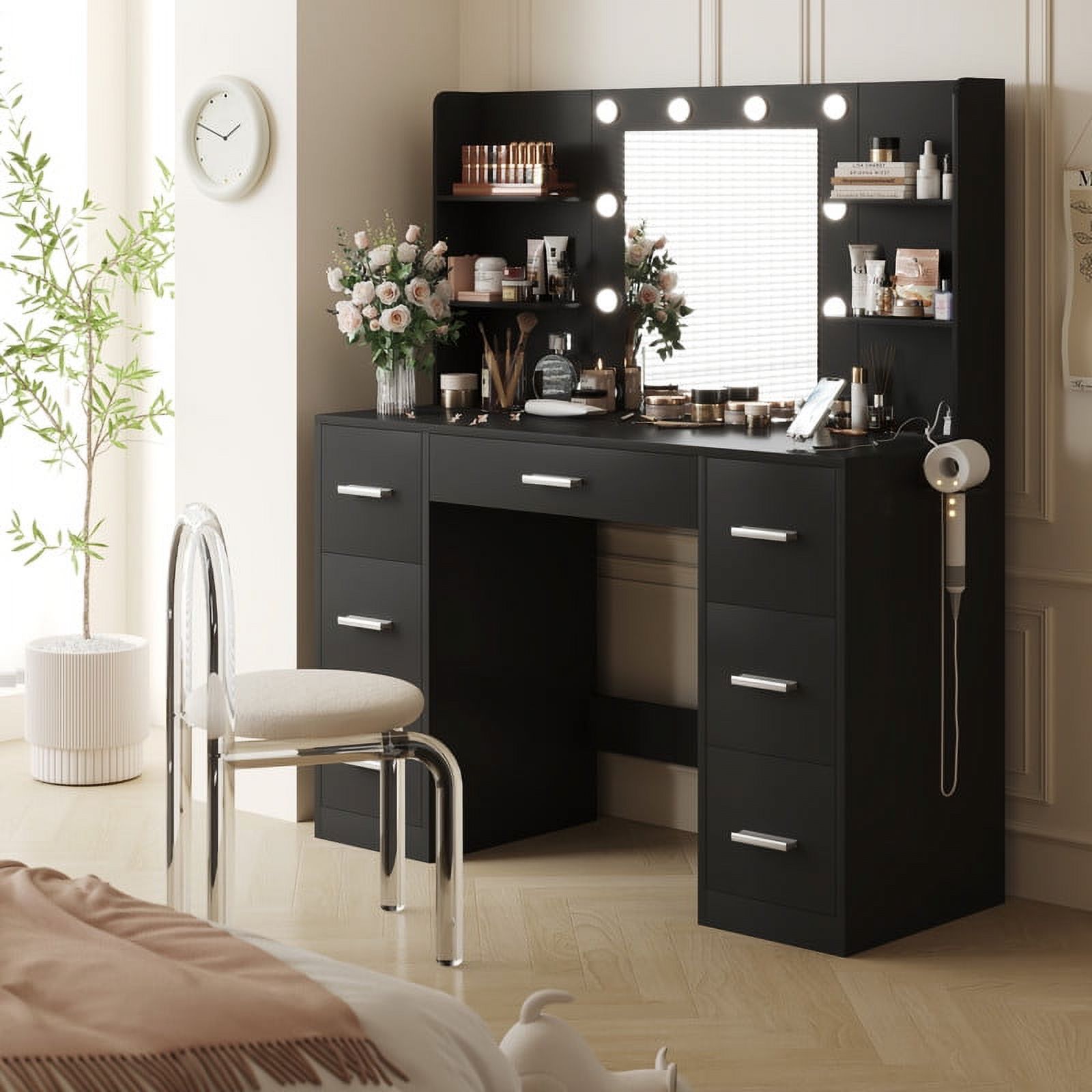 Furmax Makeup Vanity with Mirror and Drawers Vanity Desk Set with 3 ...