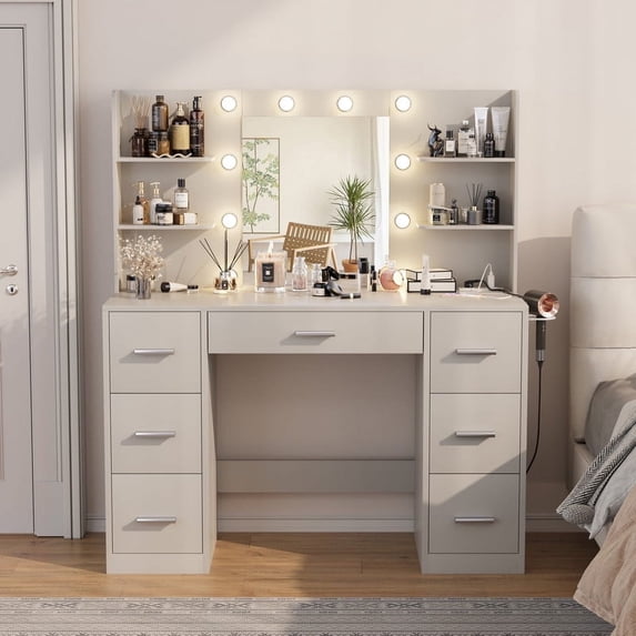 Furmax Makeup Vanity with Mirror and Drawers Vanity Desk Set with 3 ...