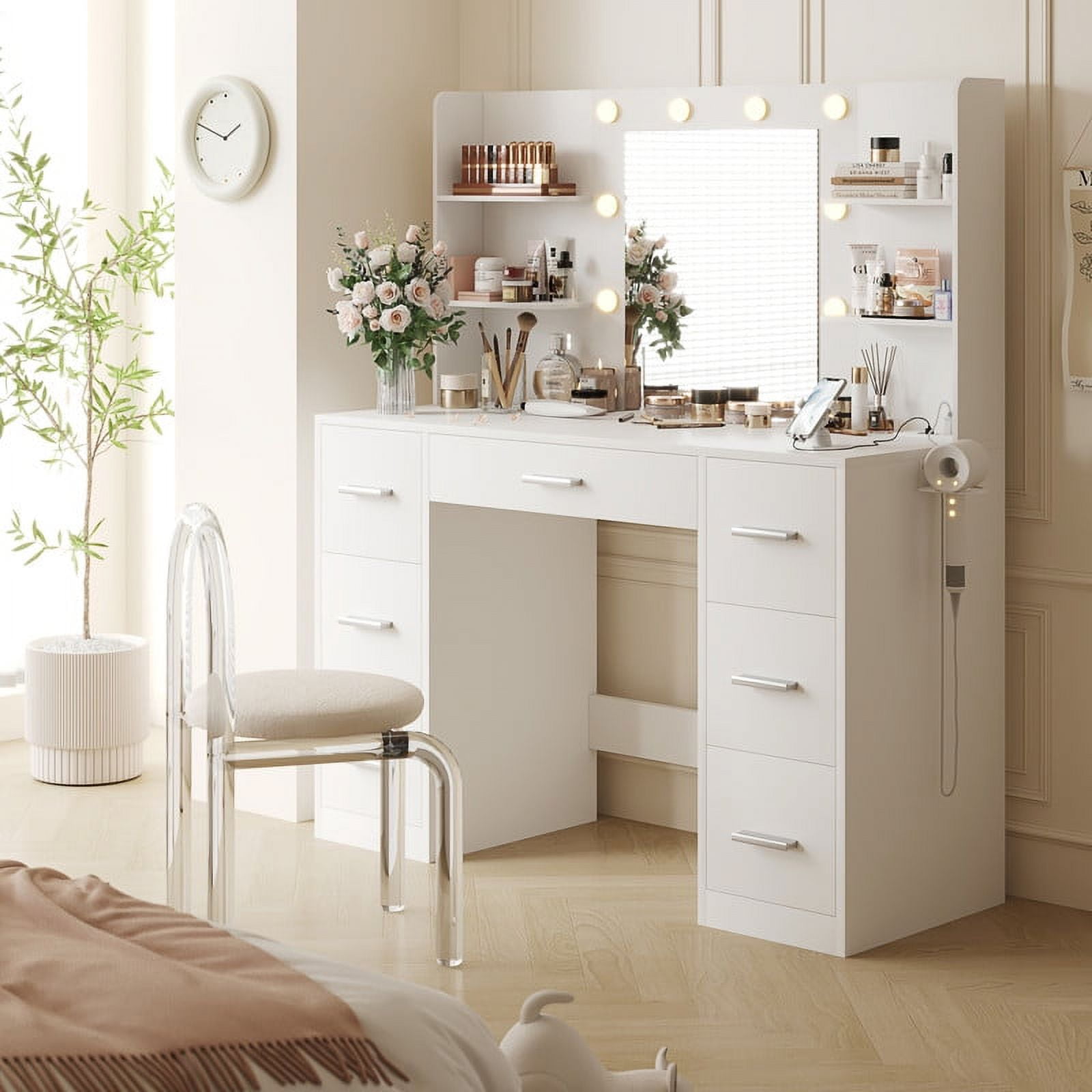 Furmax Makeup Vanity with Mirror and Drawers Vanity Desk Set with 3 ...