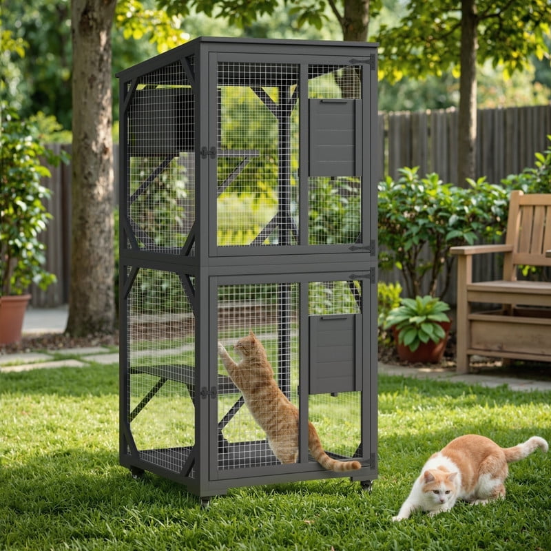 Furmax Outdoor Cat Catio Large Wooden Cat House Patio for Indoor Cats ...