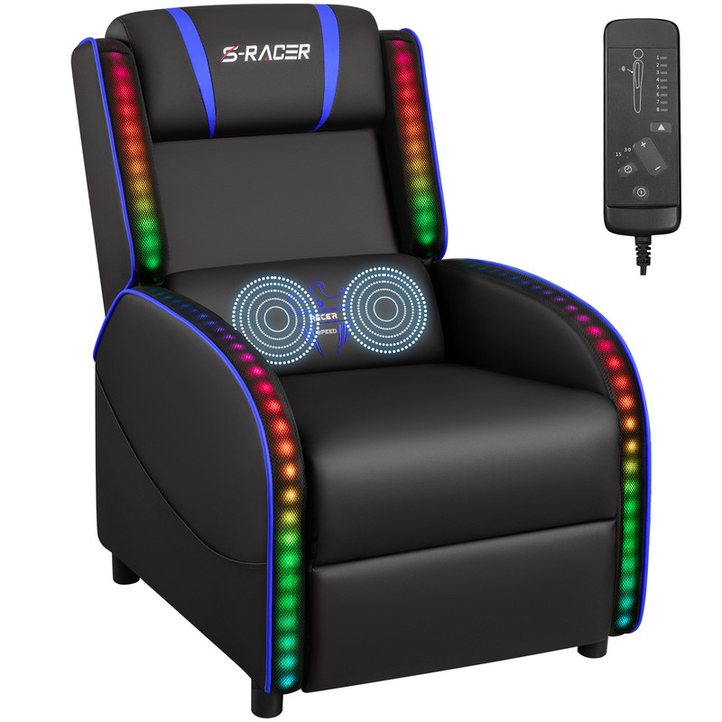 Goplus Ergonomic Massage Gaming Chair with Headrest & Dual Lumbar ...