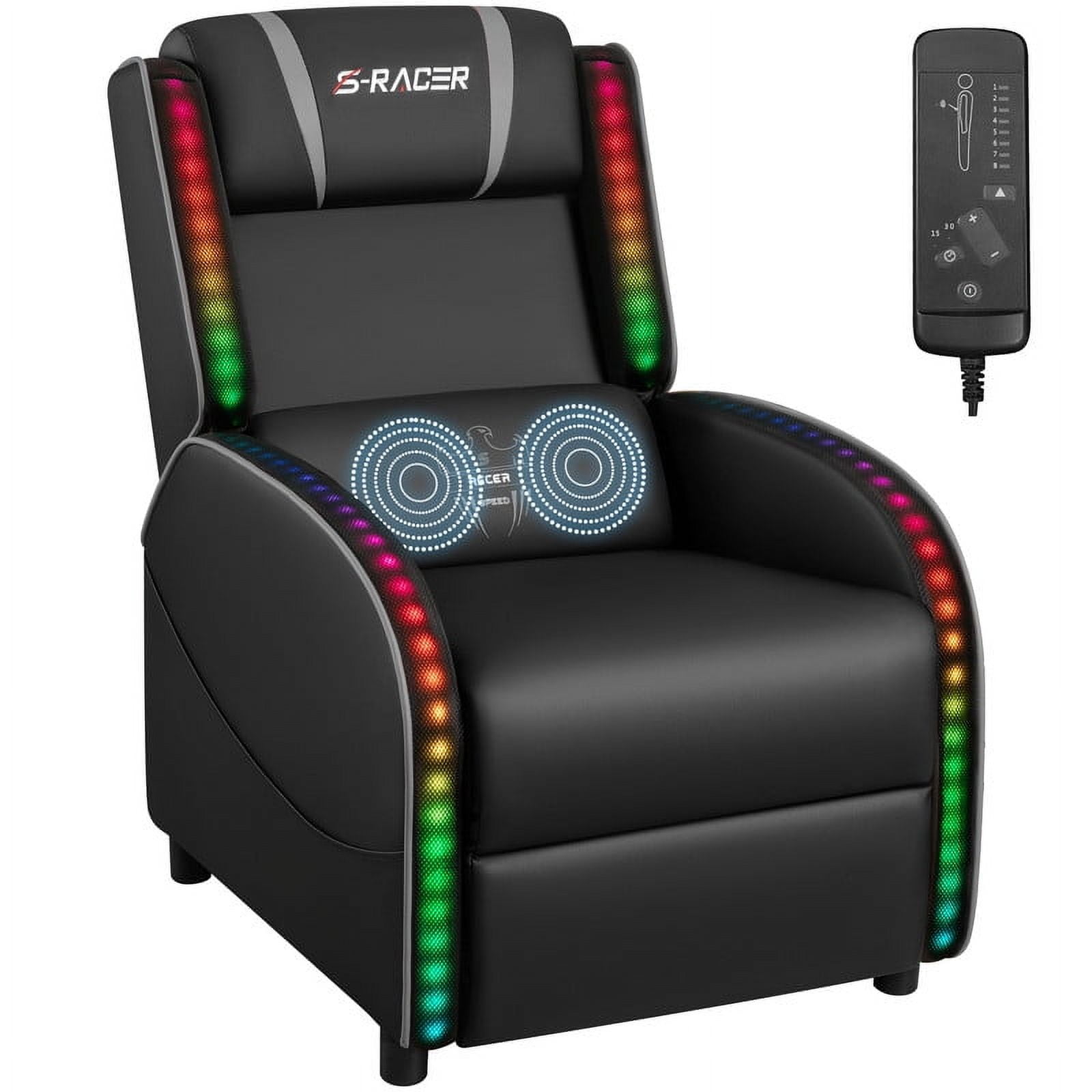 Furmax RGB LED Lights Gaming Massage Recliner Chair Racing Style Single ...