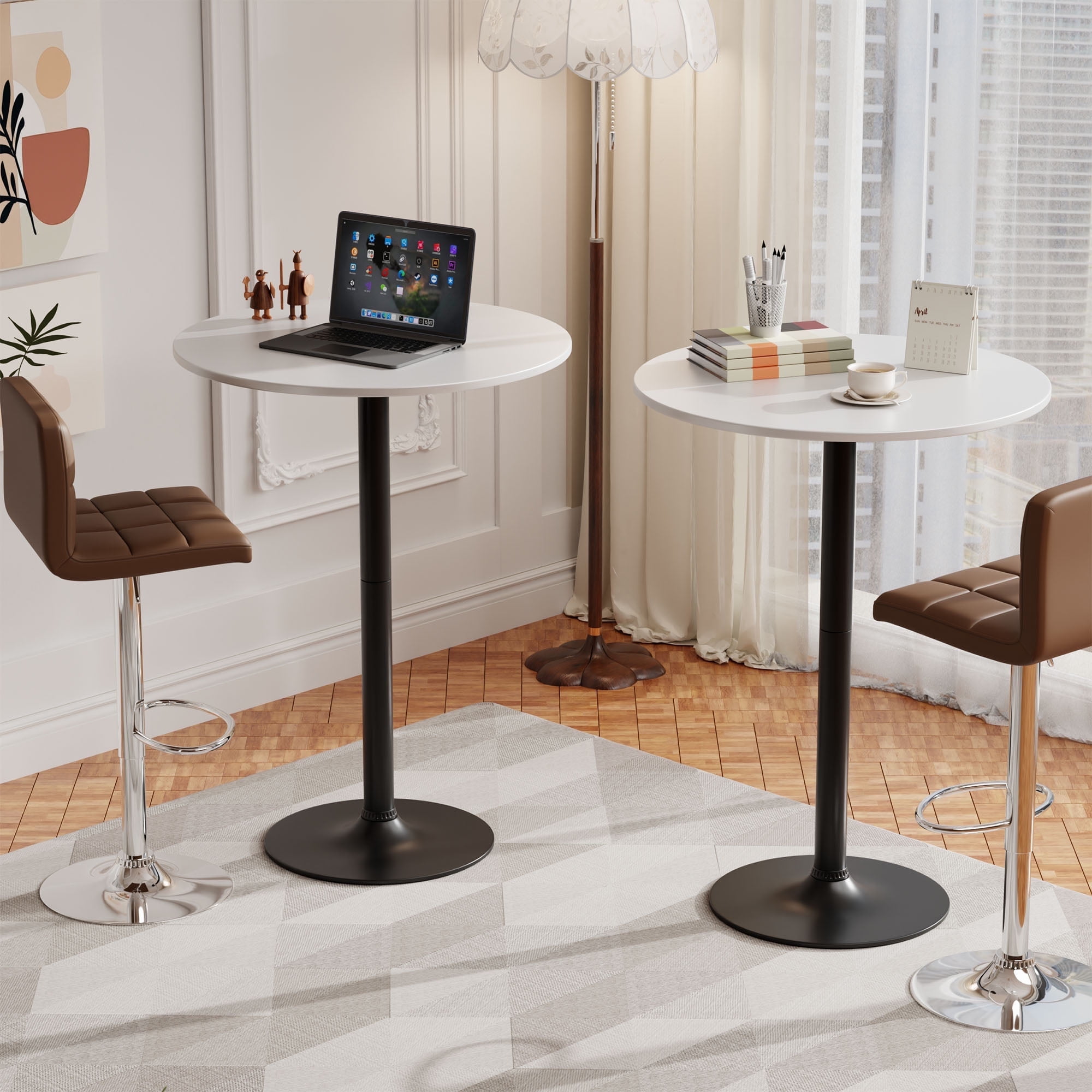 Furmax Set of 2 Round 23.85” Pub Dining Table White & Black, Bar Table ...