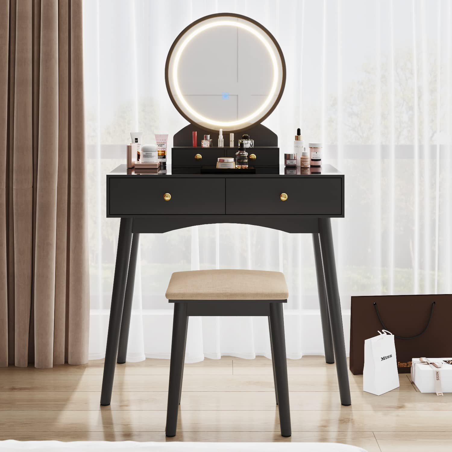 Furmax Vanity Desk Makeup Vanity Table with Lighted Mirror Vanity Set ...