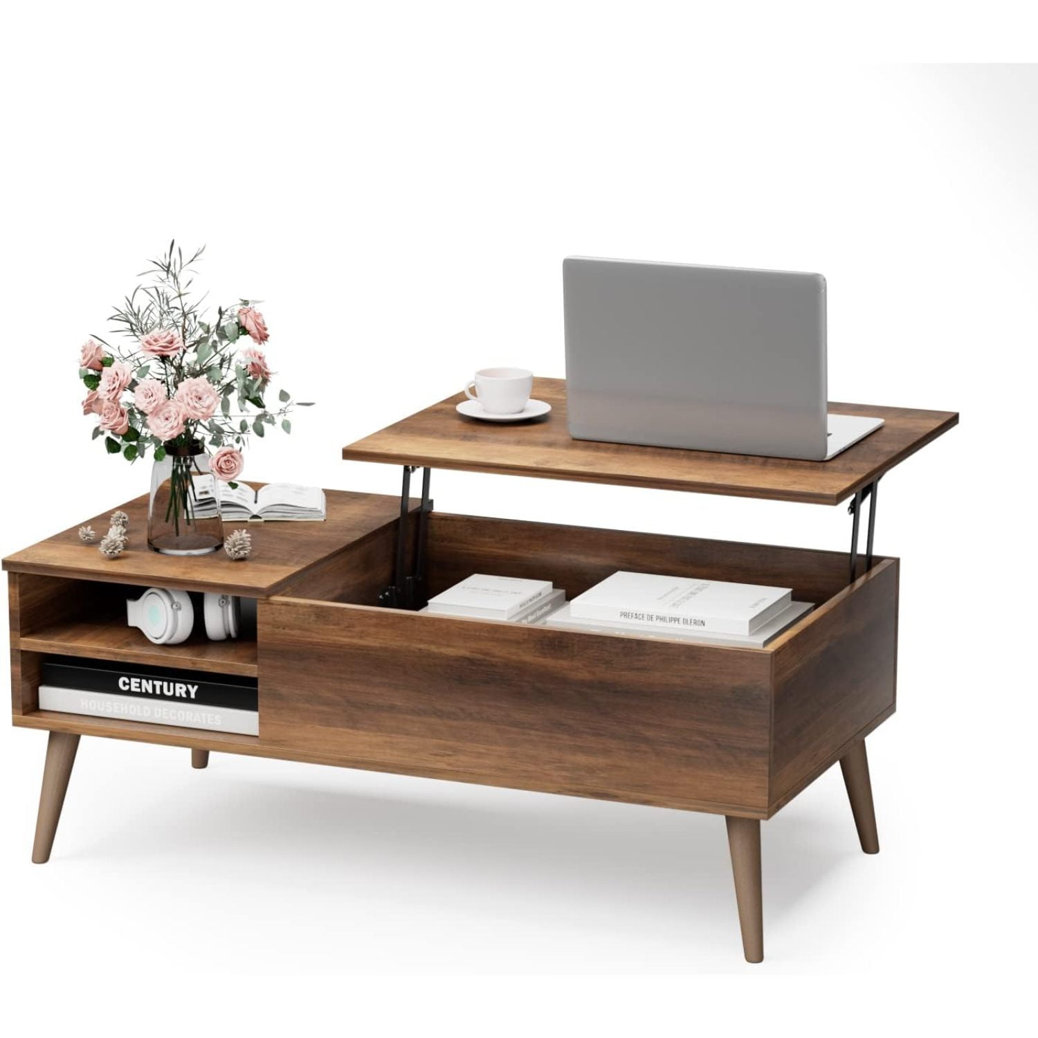 Furmax Wood Lift Top Coffee Table with Hidden Compartment, Storage ...