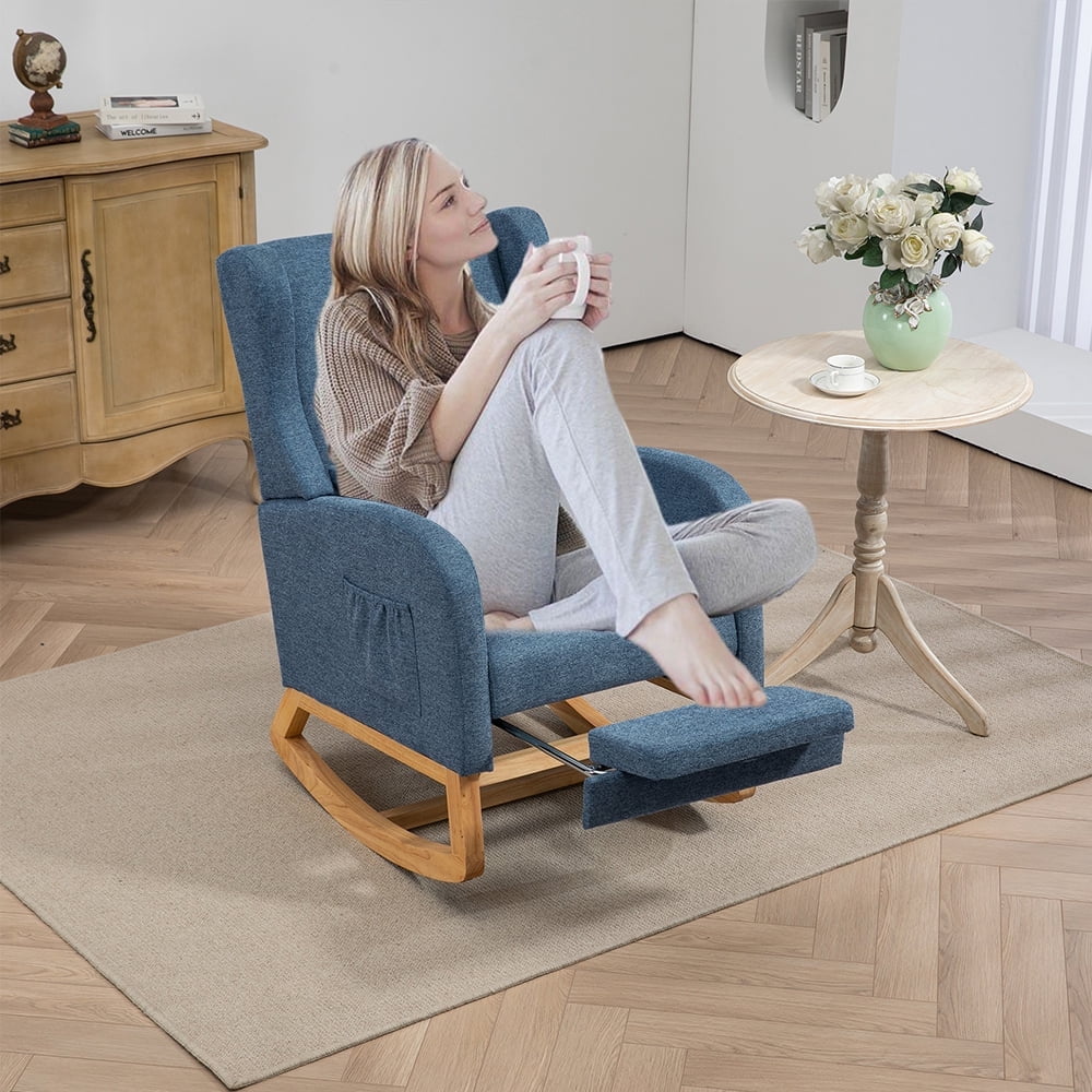FurneChair 25.6"W Modern Rocking Chair with Retractable Footrest Accent ...
