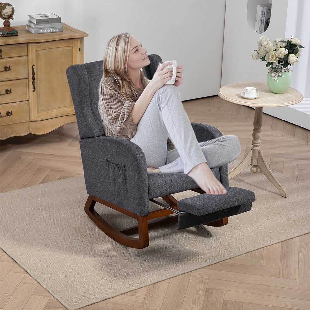 FurneChair 25.6"W Modern Rocking Chair with Retractable Footrest Accent ...