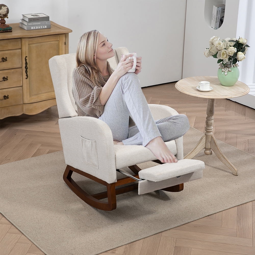 FurneChair 25.6"W Modern Rocking Chair with Retractable Footrest Accent ...
