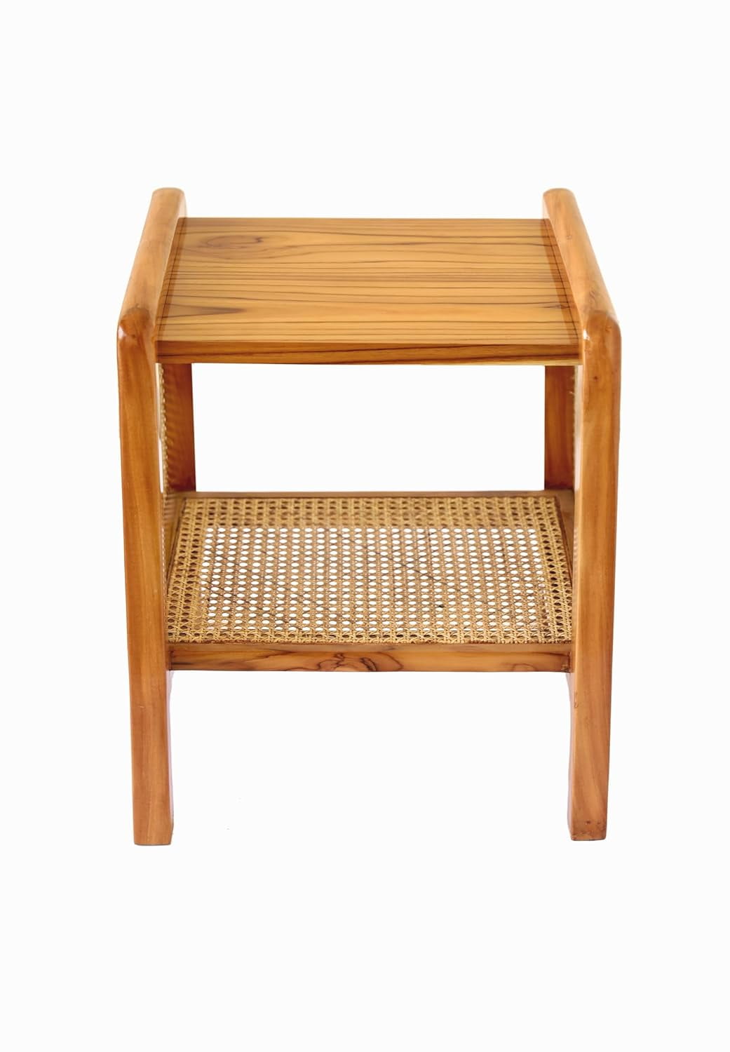 Furnestry RattanScape Modern Natural End Table for Living Room Garden Balcony Bedroom Teak Wood ...