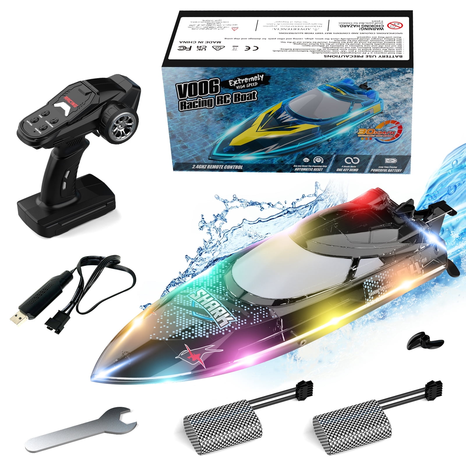 Furnhome Remote Control Boat with LED Lights, 2.4GHz High Speed RC Boat ...